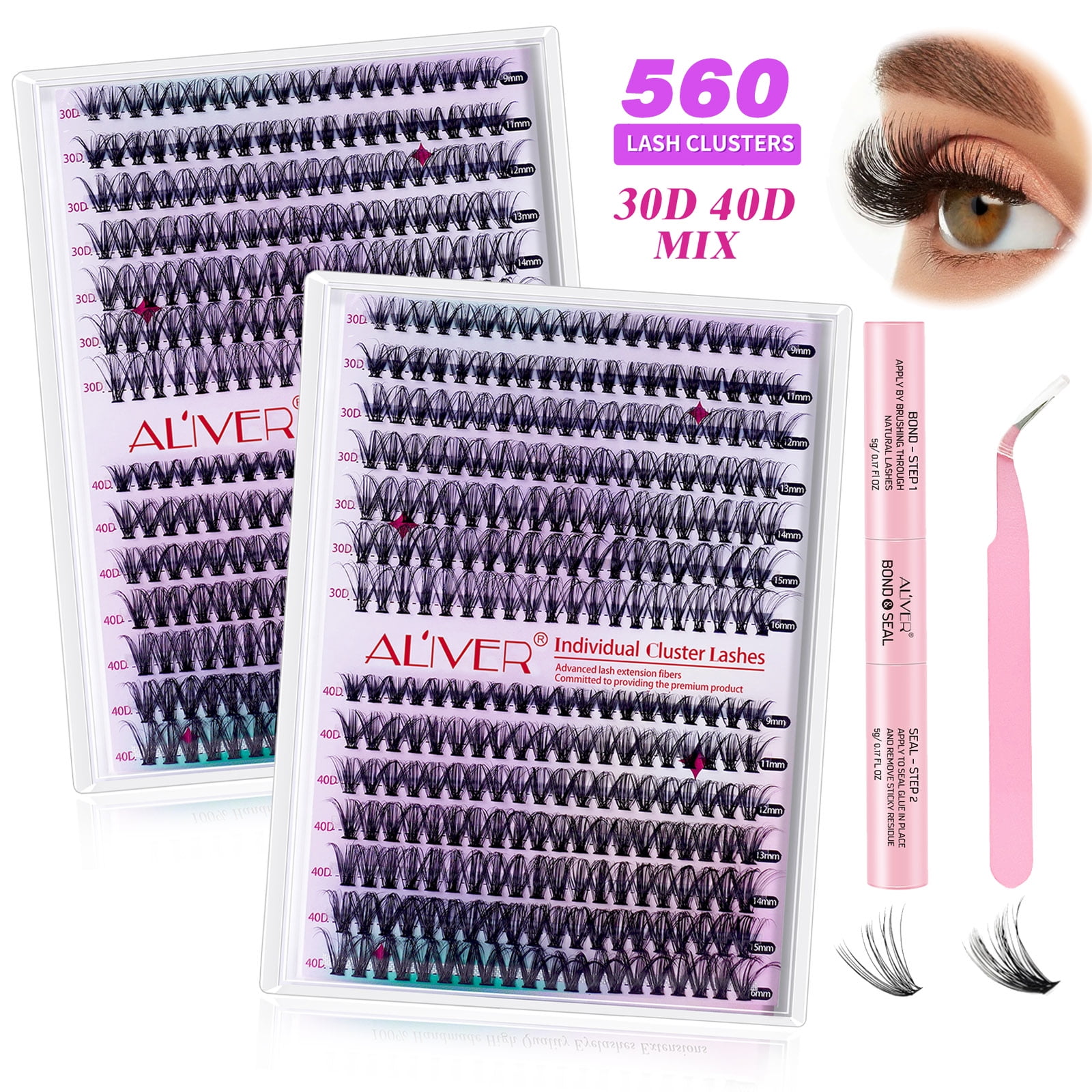 Aliver DIY Lash Extension Kit, 560pcs Individual Lashes Cluster Eyelash ...