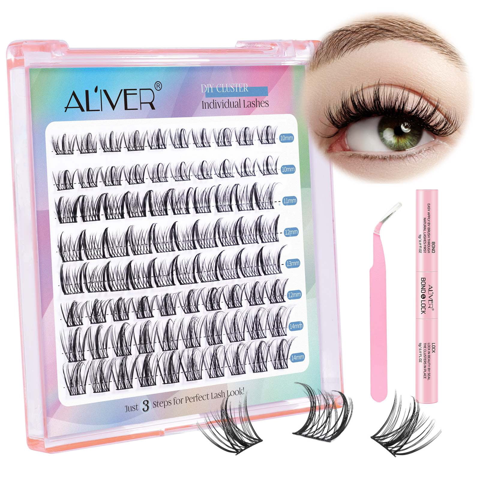 Aliver DIY Lash Extension Kit, Lash Cluster 80 Pcs with 72h Strong Hold ...