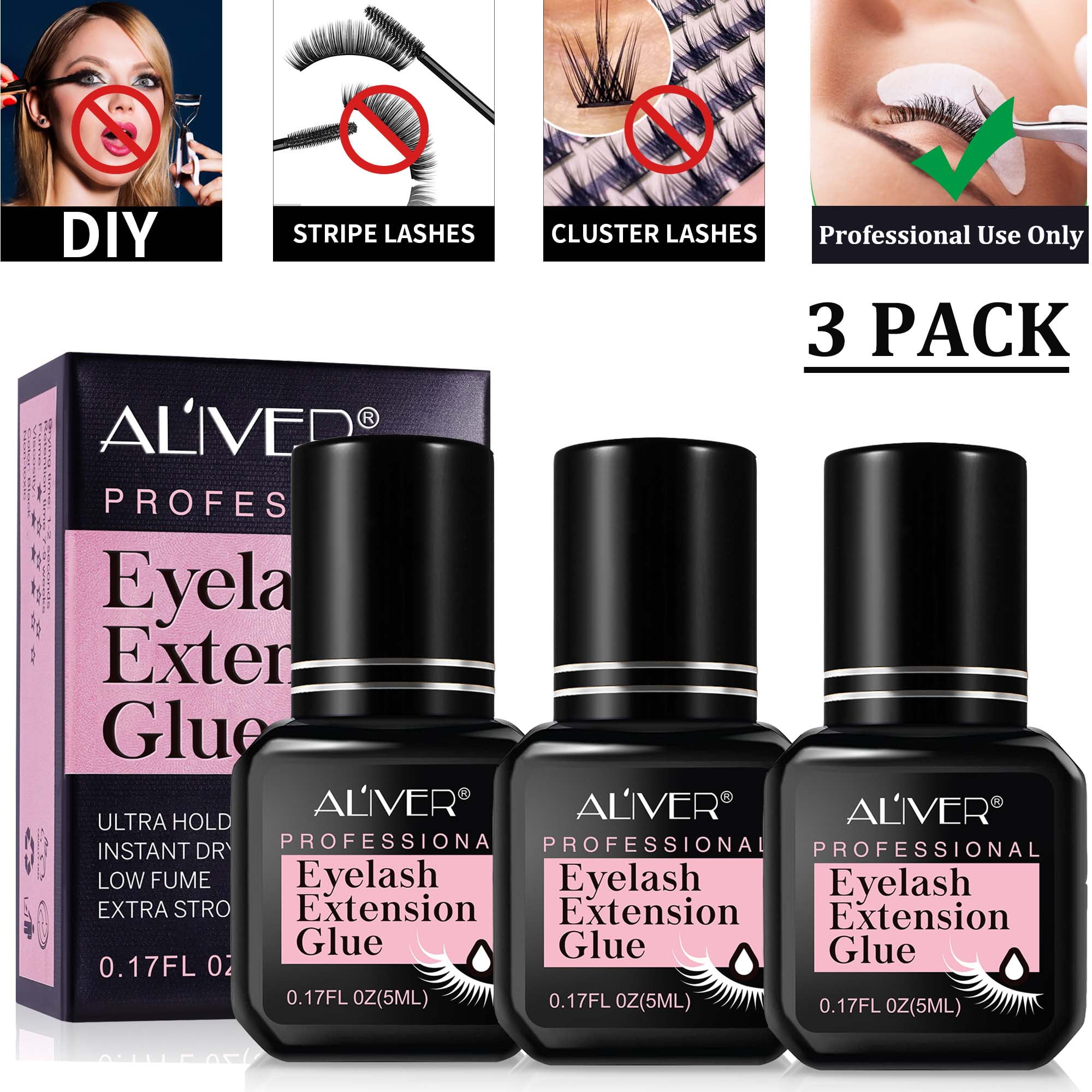 Aliver Eyelash Extension Glue - Strong Adhesive Semi-Permanent - 7-9 ...