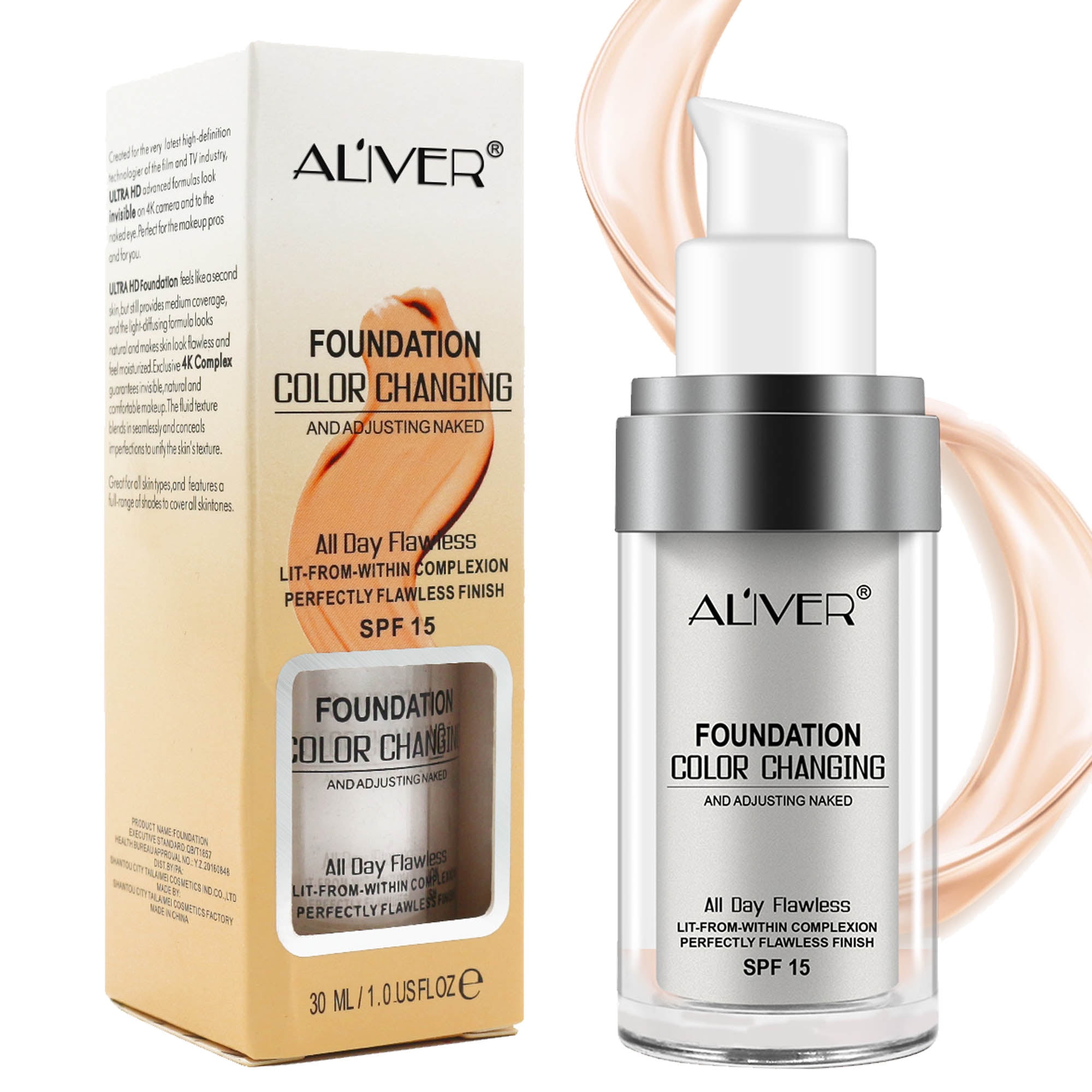 Aliver Foundation Color Changing, Liquid Foundation Flawless Concealer ...