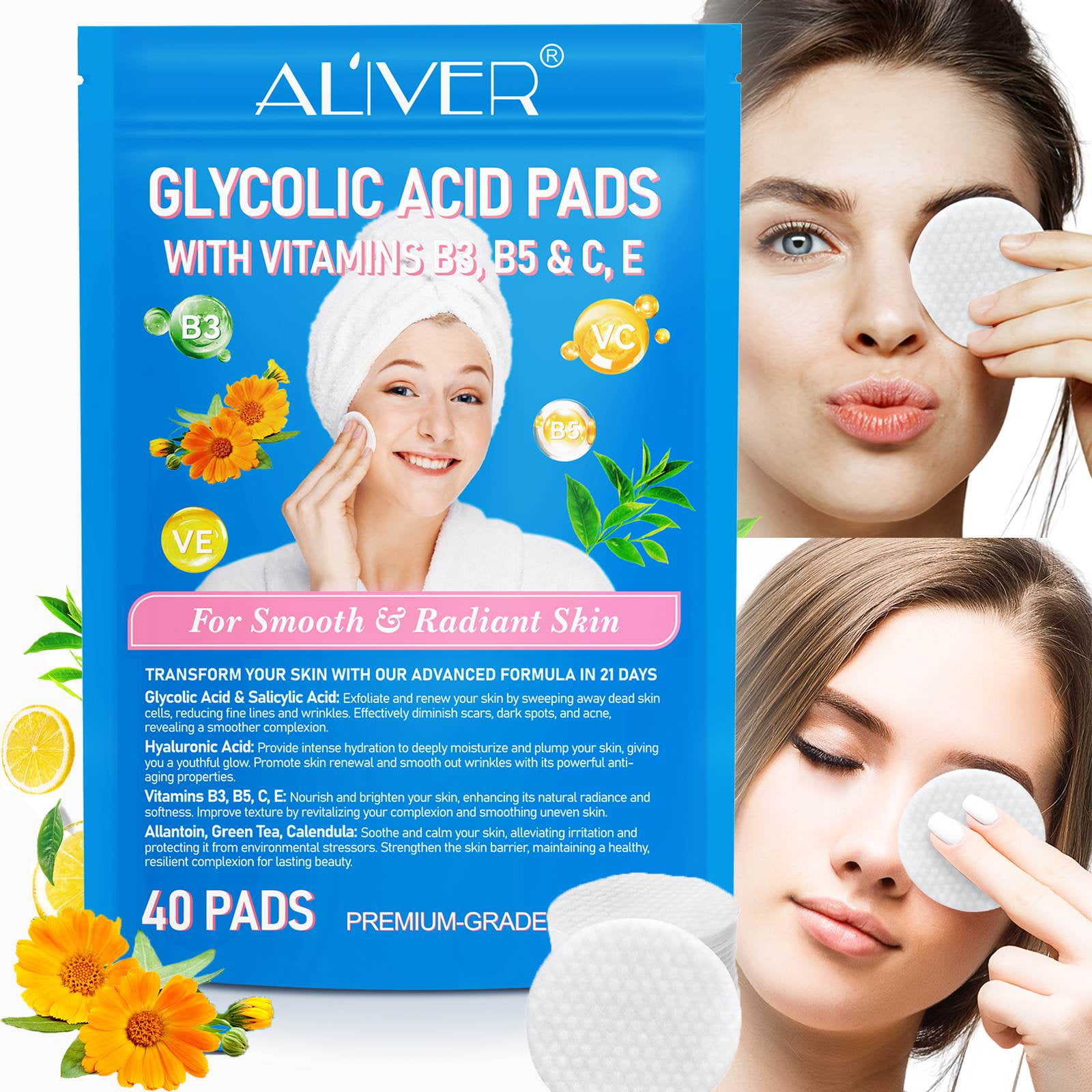 Aliver Glycolic Acid Pads for Face, Deeply Cleans The Pores ...