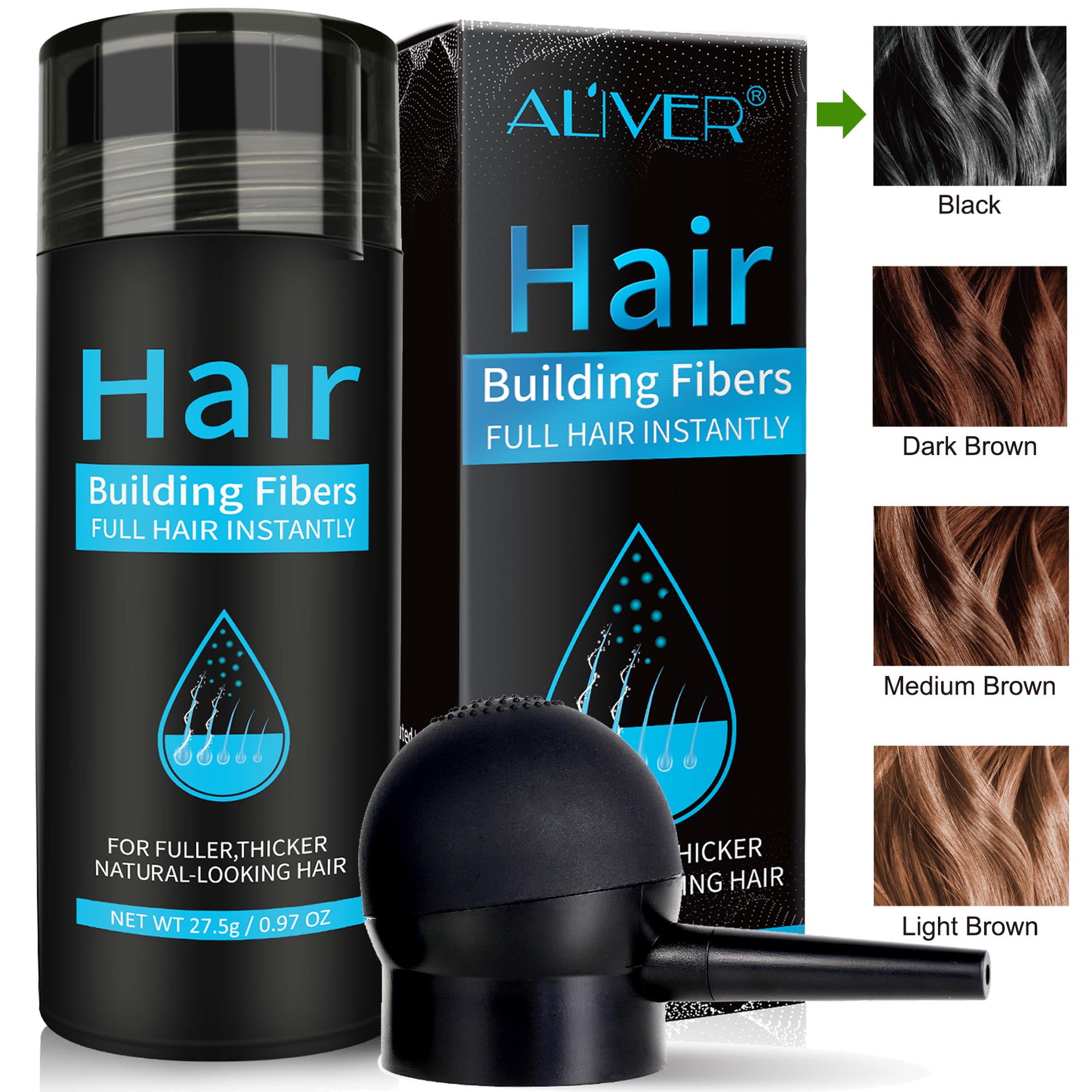Aliver Hair Fibers (Black) + Nozzle Set for Thinning Hair Men & Women ...