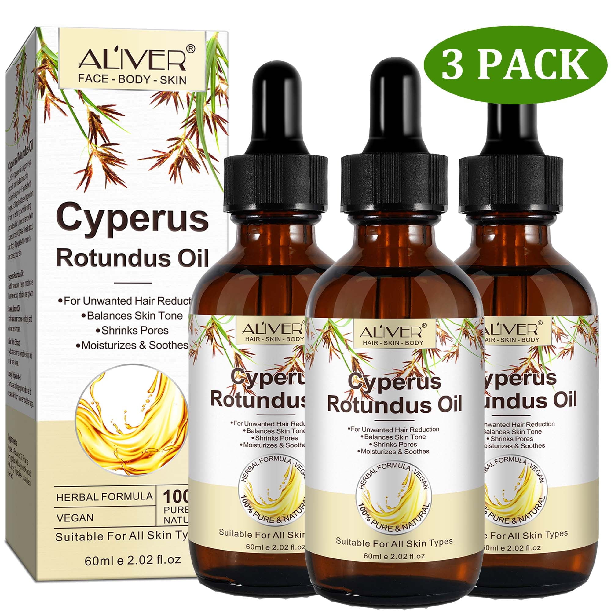 Aliver Hair Removal Care Oil with Cyperus Rotundus, Sweet Almond & Aloe ...