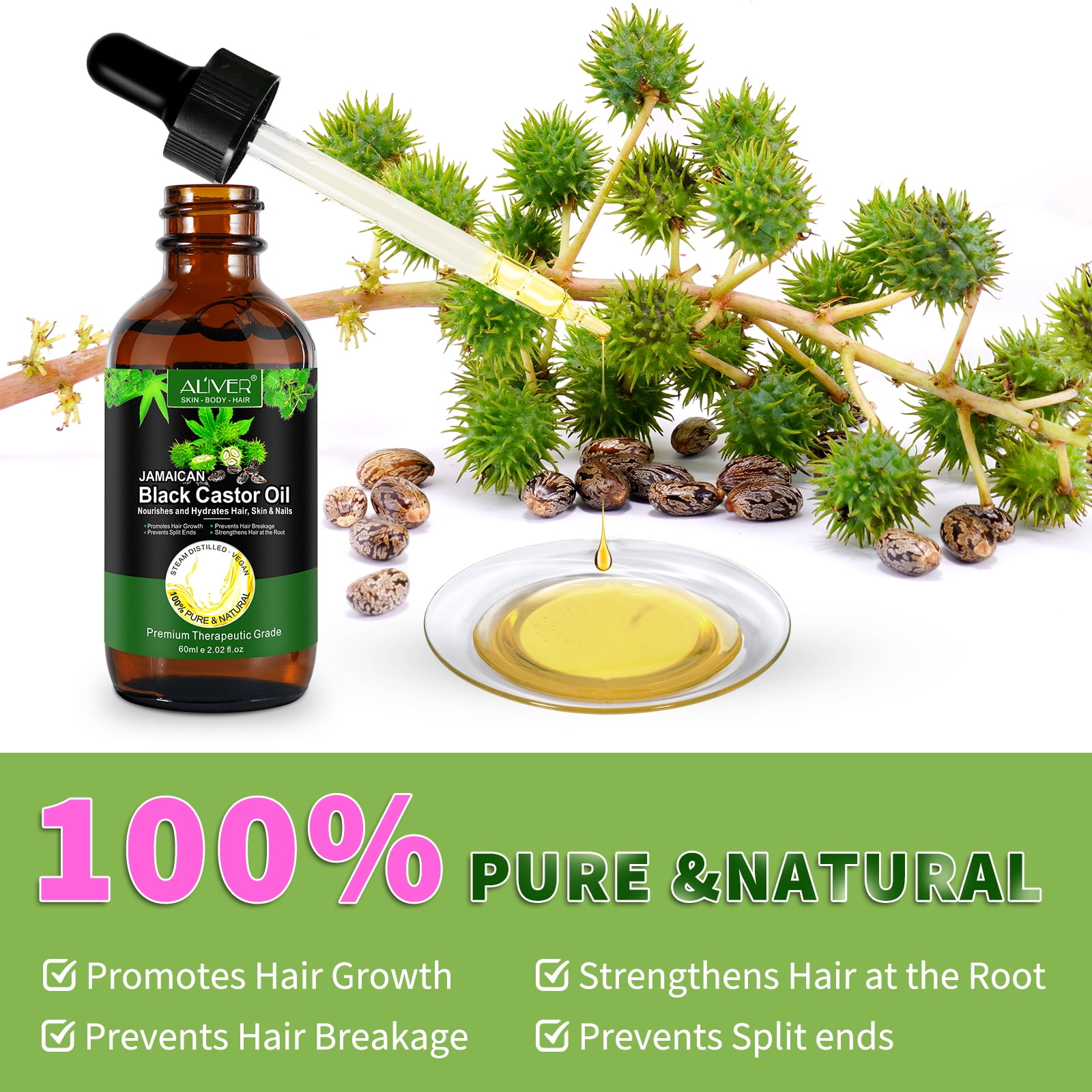 Aliver Organic Cold Pressed Jamaican Black Castor Oil, Natural Hair ...