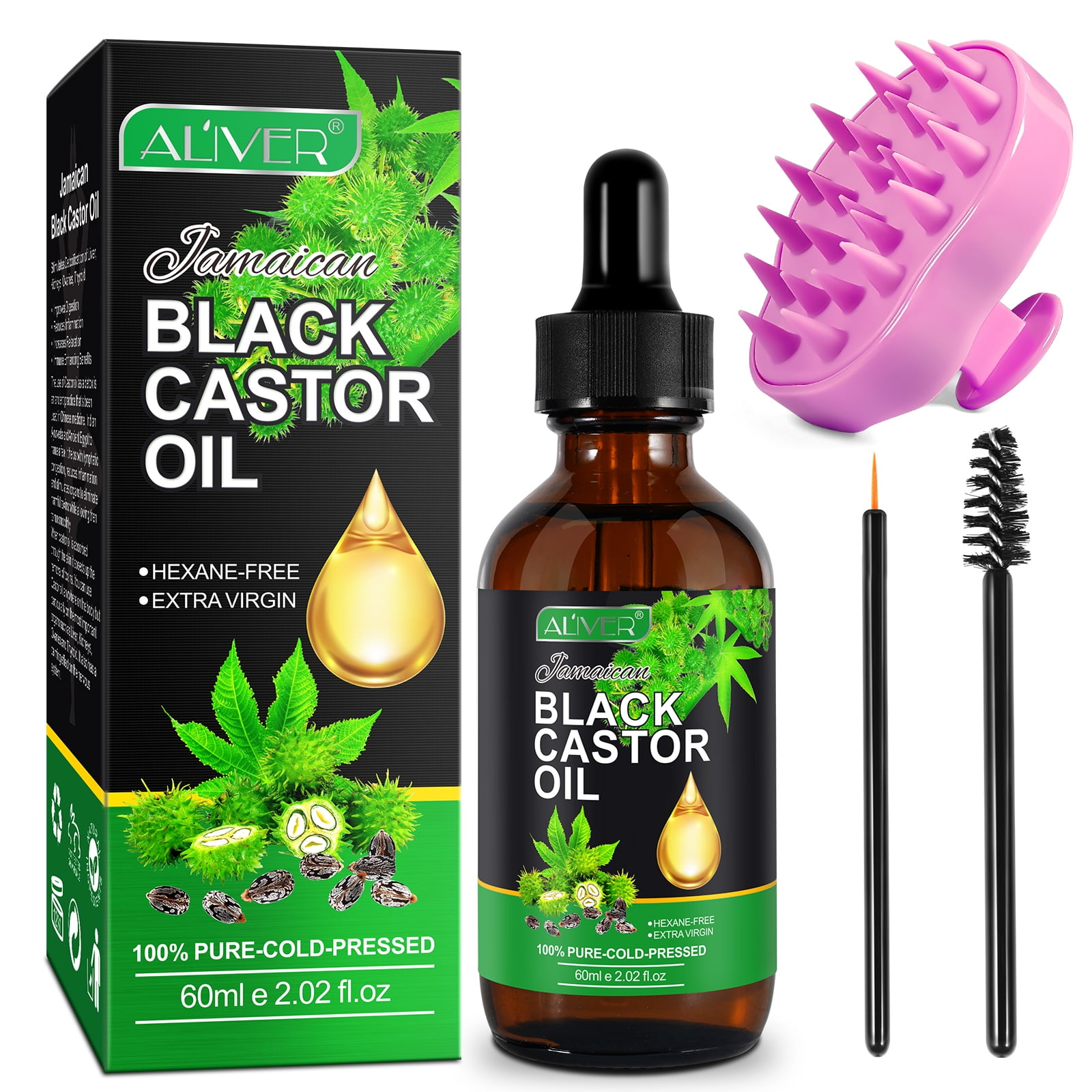 Aliver Jamaican Black Castor Oil with Silicone Massage Comb Brush, for ...