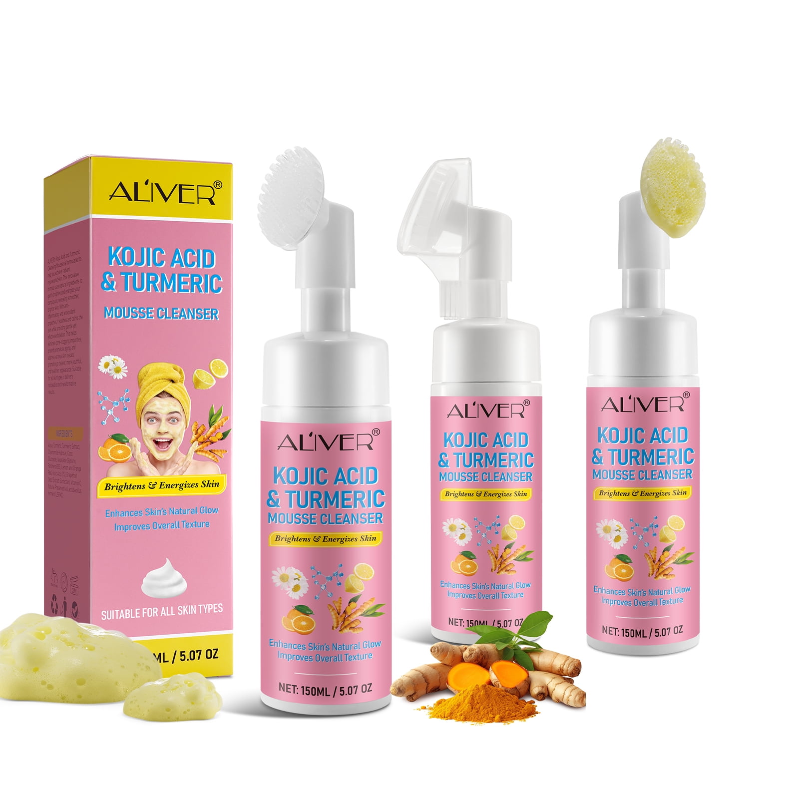 Aliver Kojic Acid & Turmeric Mousse Cleanser-Turmeric Facial Cleanser ...