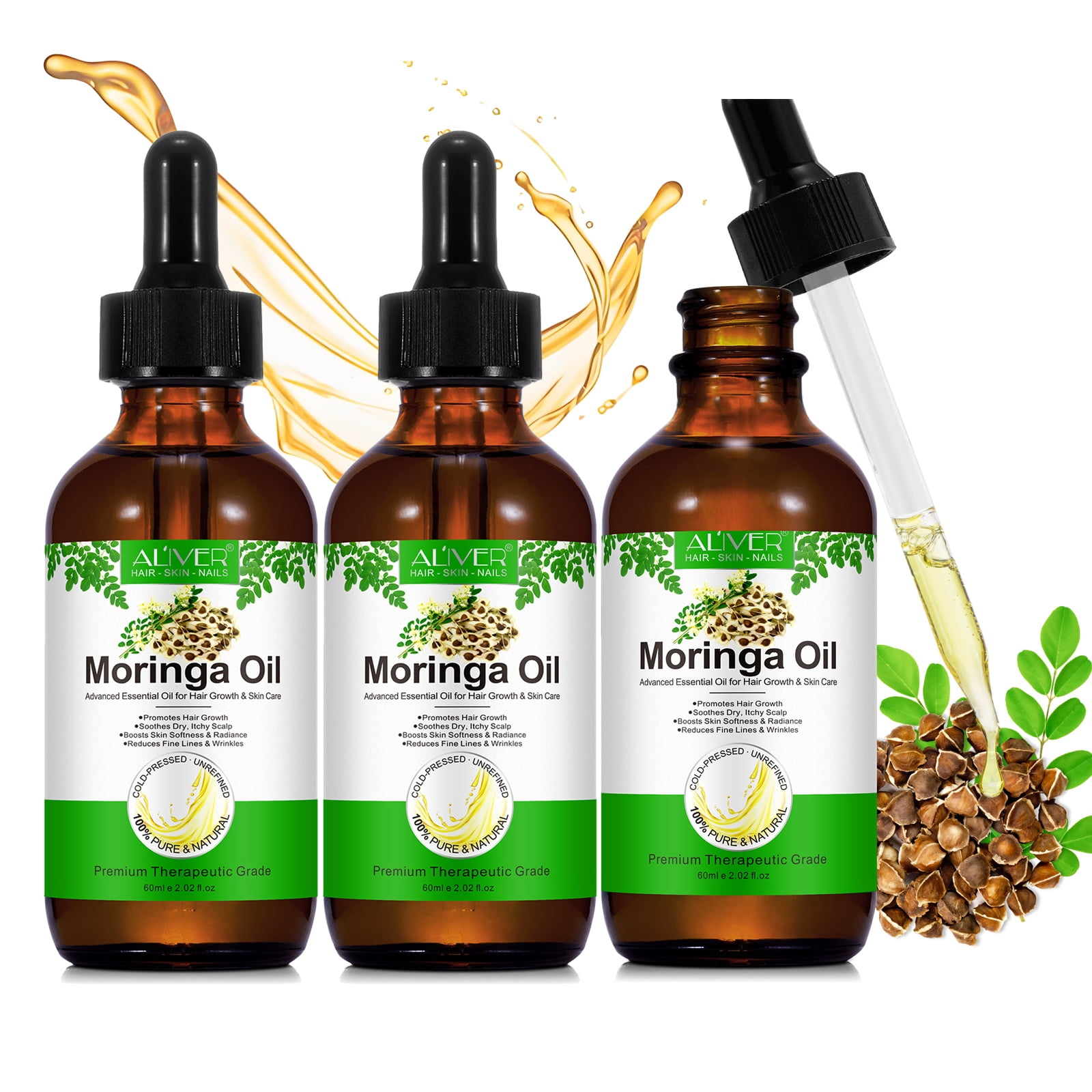 Aliver Moringa Oil - Premium All-Natural Face, Hair & Body Oil - Pure ...