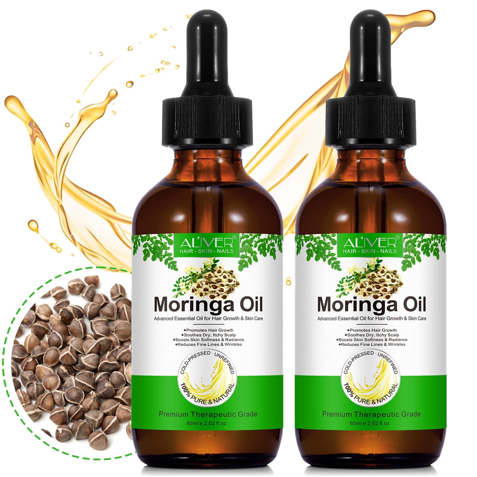 Aliver Moringa Seed Oil - 4 Fl Oz – 100% Natural Cold Pressed Moringa Oil - for Face, Skin Care ...