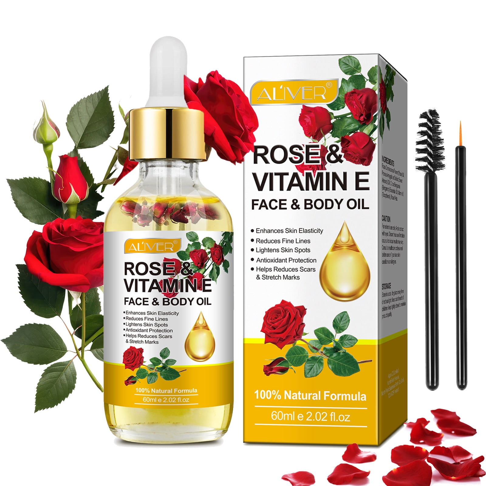 Aliver Organic Rose + Vitamin E Face Oil, 60 mL, Rejuvenate & Enhance ...