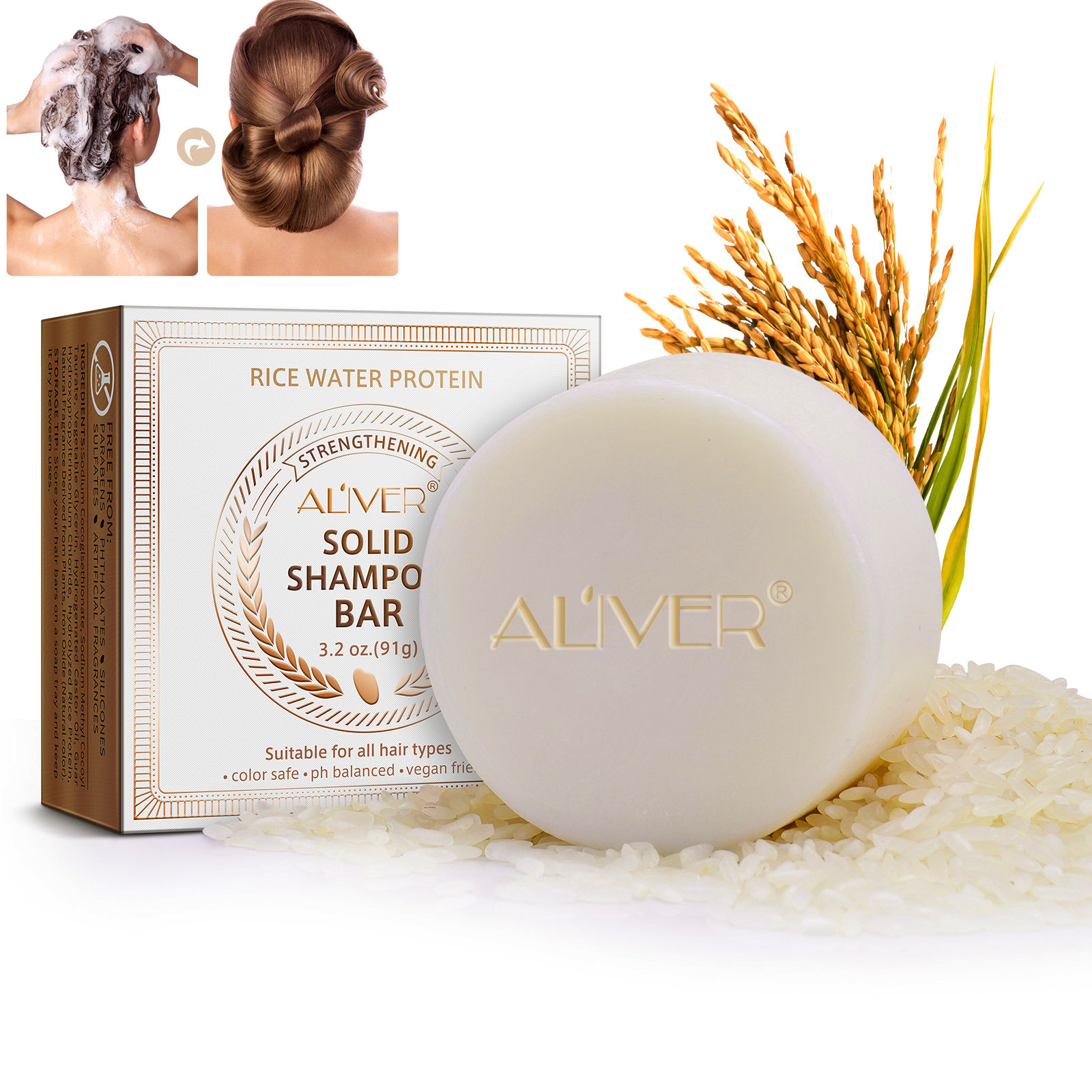 Aliver Rice Water Solid Shampoo Bar, Vegan & All Natural Hair Gro_u_p ...