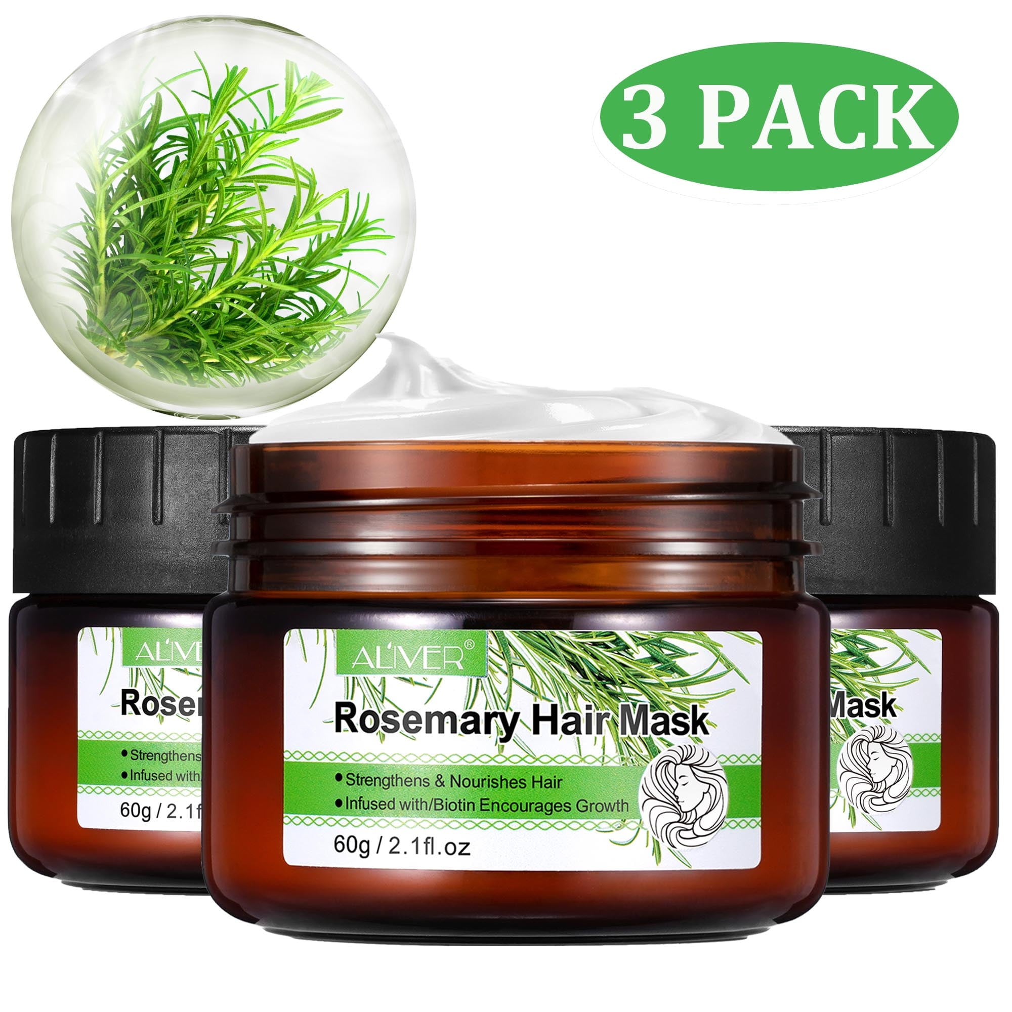 Aliver Rosemary Hair Mask 3Pack,Hair Masque Helps Strengthen, Hydrate ...