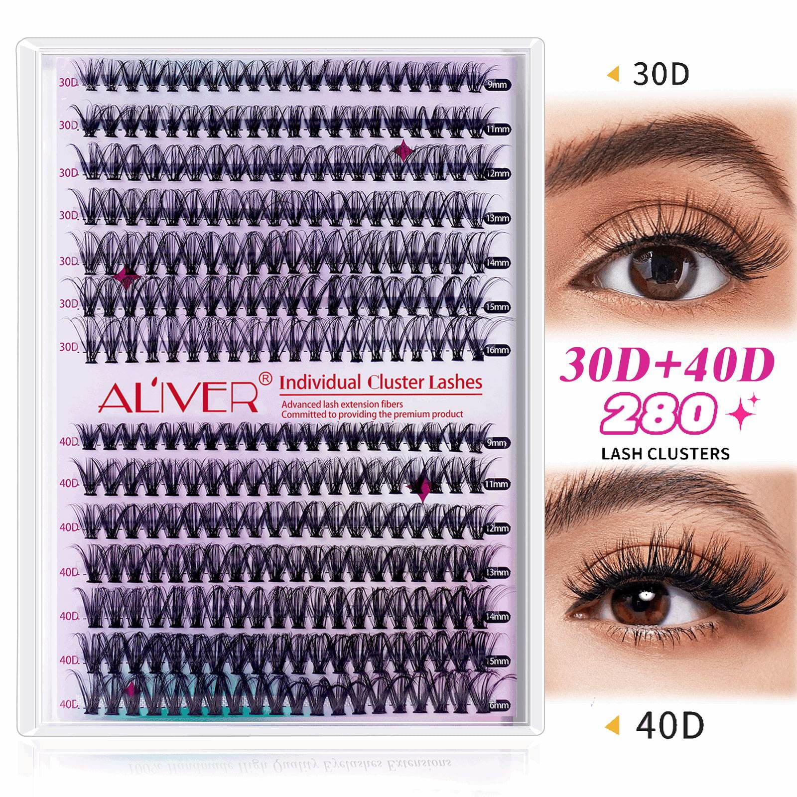 Aliver Soft Long Natural False Eyelash Clusters 280 Pcs 9 16mm 30d40d