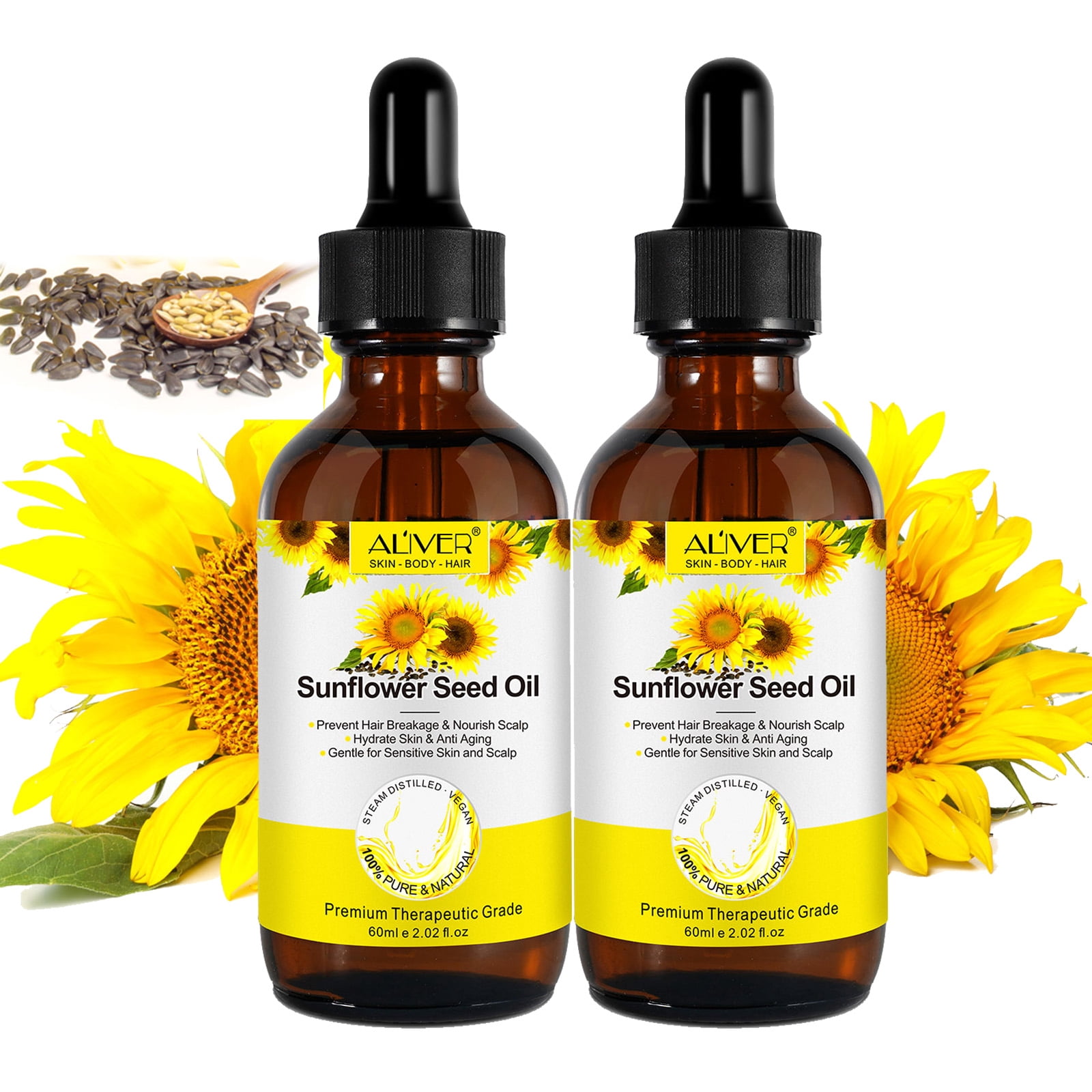 Aliver Sunflower Seed Oil (2oz), Gentle for Sensitive Skin and Scalp ...