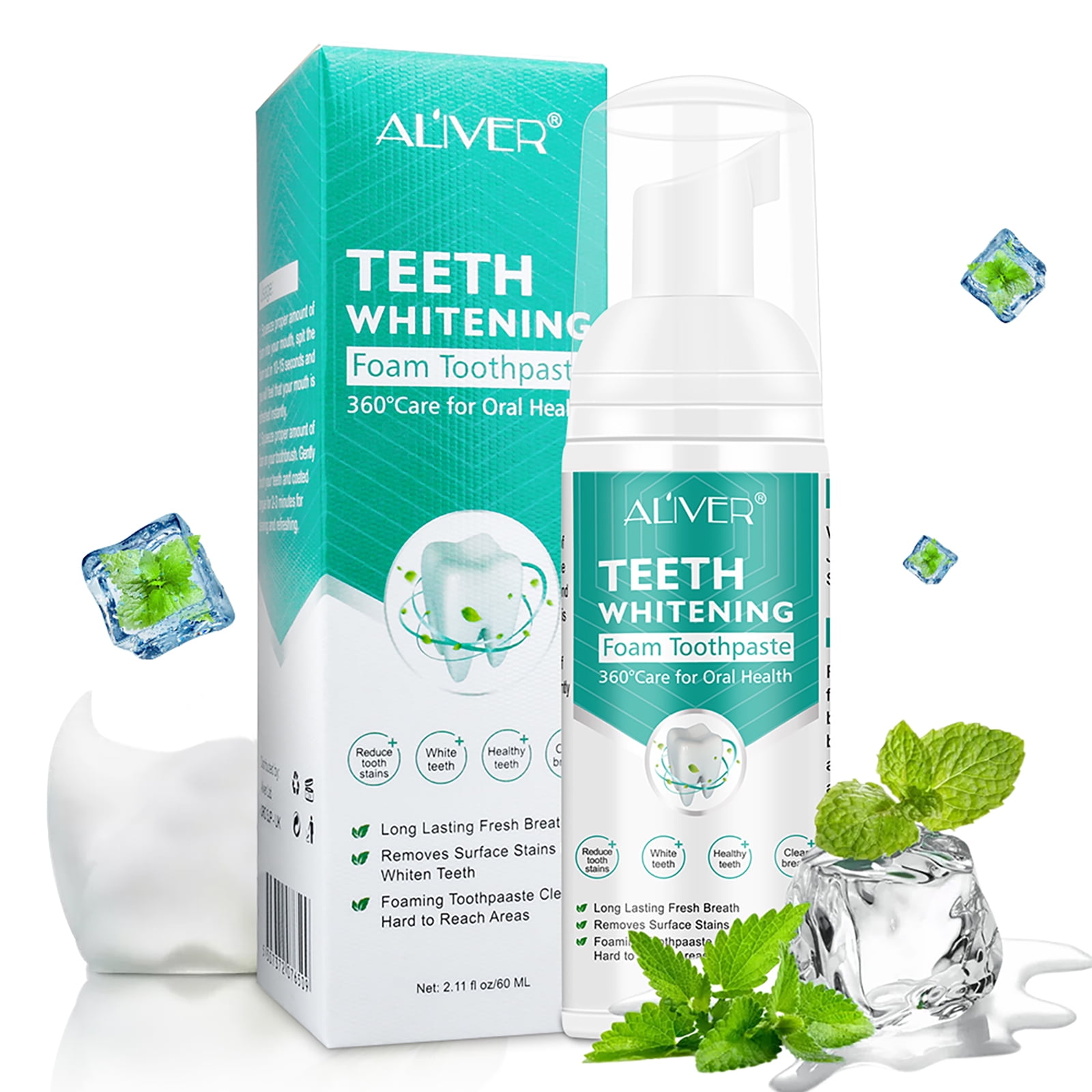 Aliver Teeth Whitening Foam Toothpaste, Natural Ingredients, Citrus ...