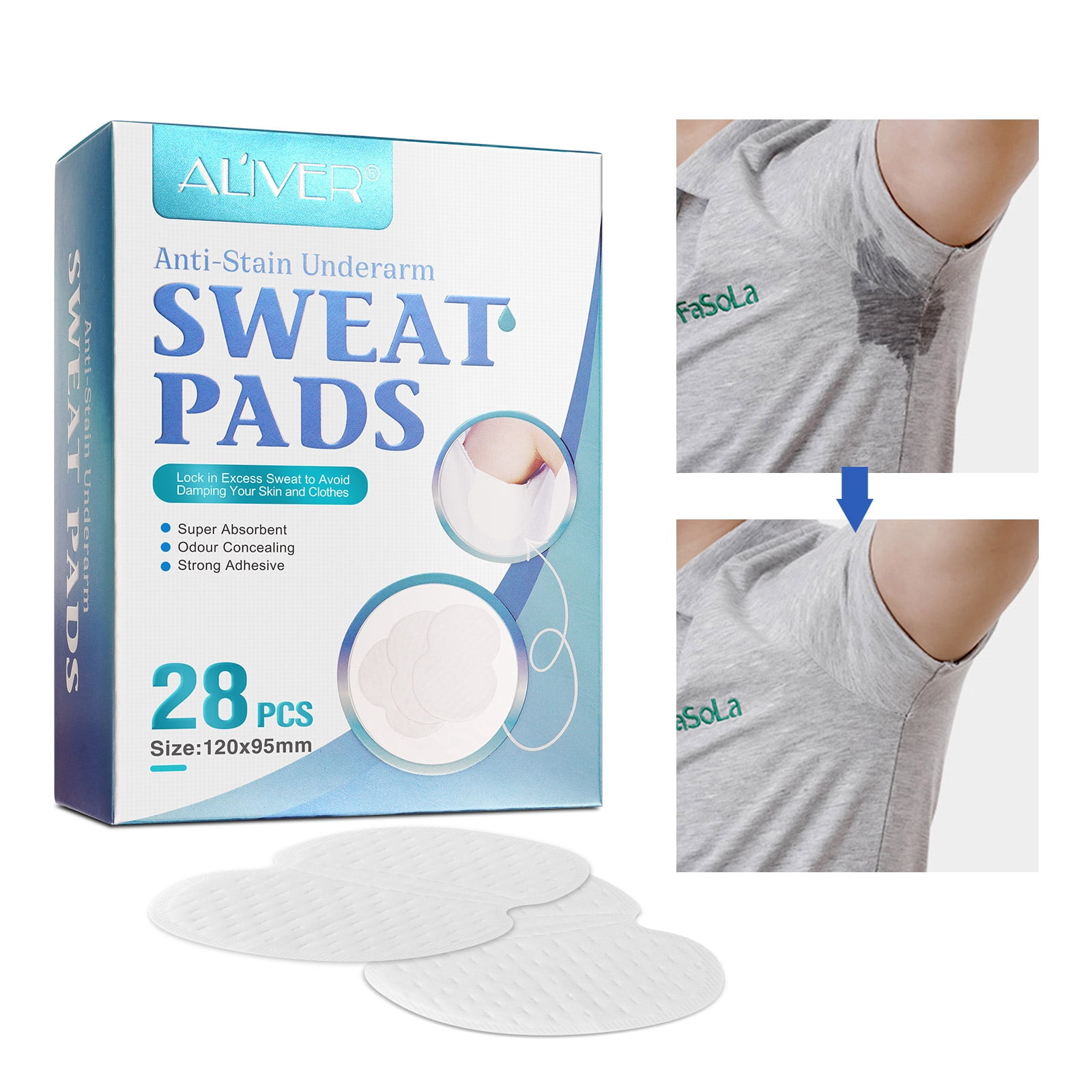 Aliver Underarm Sweat Pads-28 Pads Disposable Underarm Sweat Pads ...