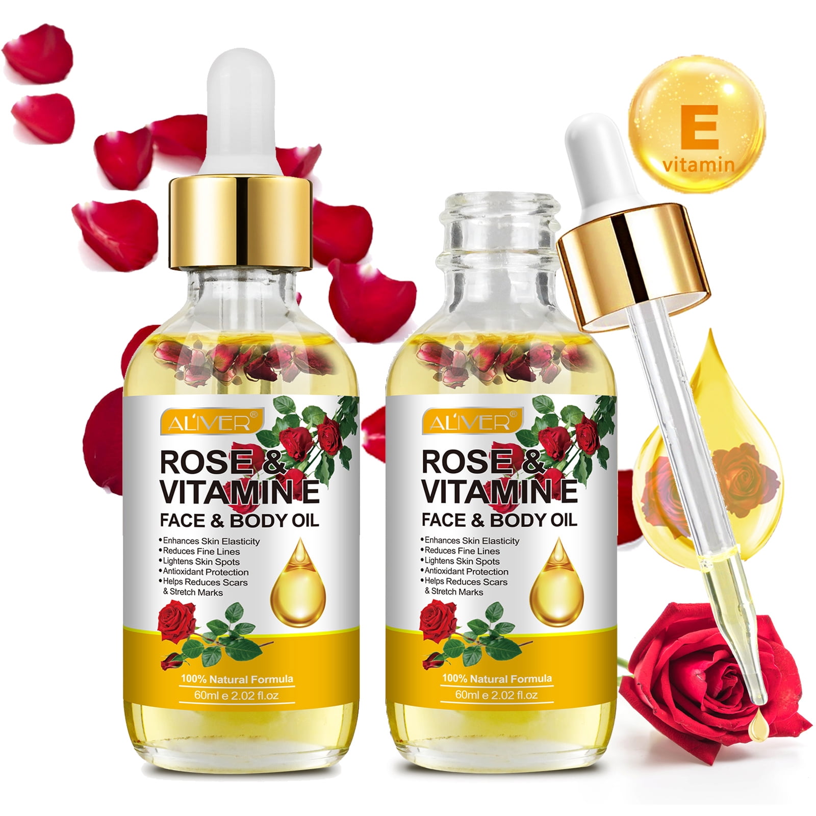 Aliver Vitamin E Rose Oil 4 oz, Gua Sha Oil for Face & Body, Organic ...