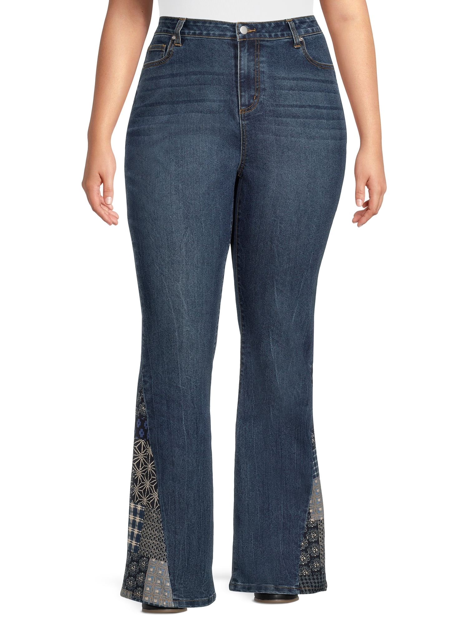 Alivia Ford Women's Plus Size High Rise Colorblock Flare Jeans ...