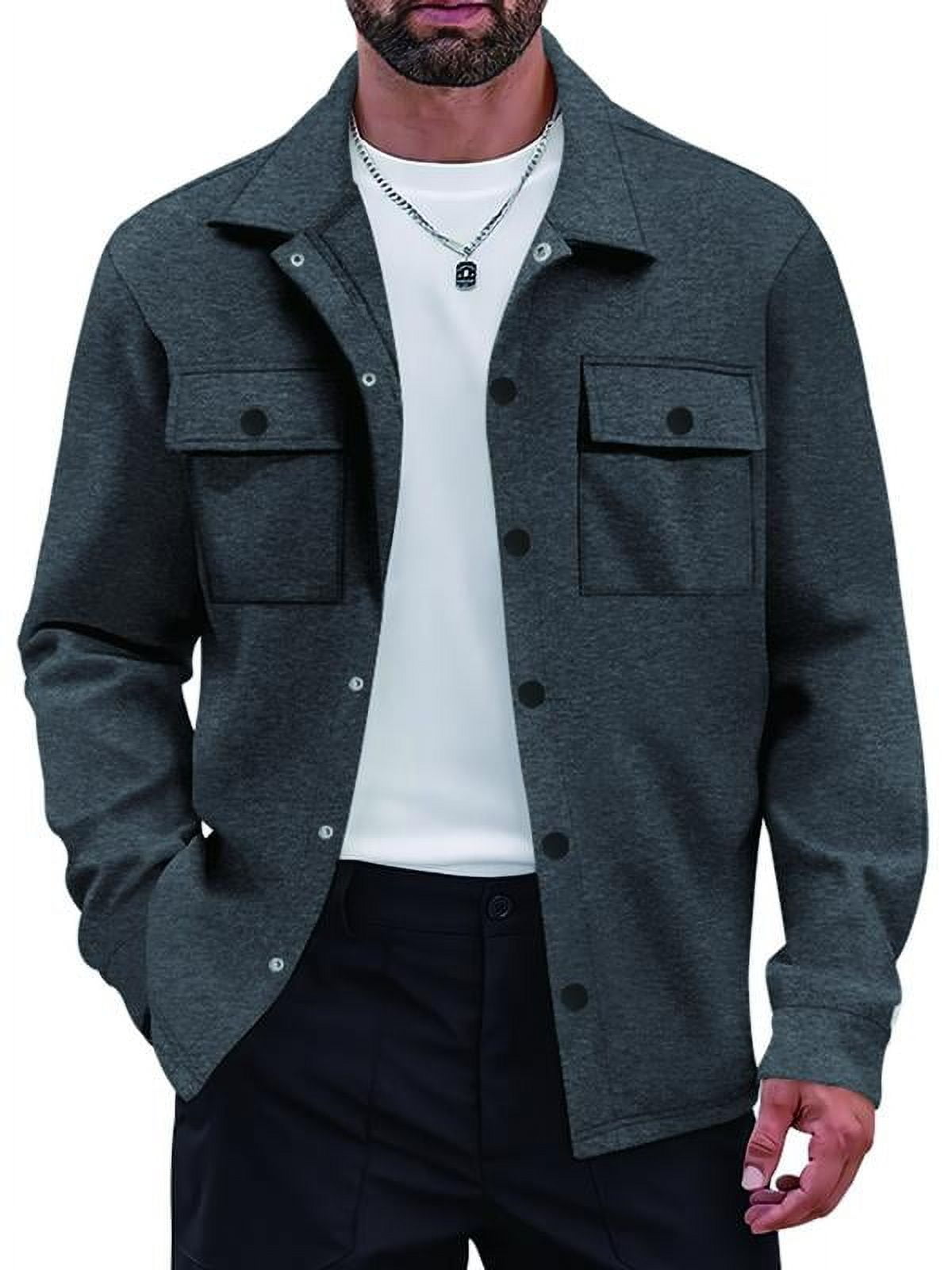 Alivor Men's Casual Shirt Jacket Button-Up Shirt Long Sleeve ...