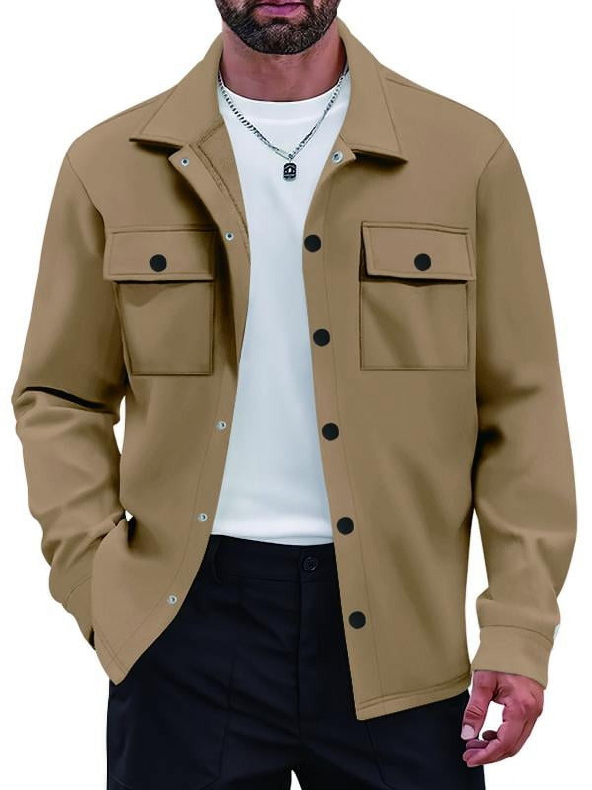 Alivor Men's Casual Shirt Jacket Button-Up Shirt Long Sleeve ...