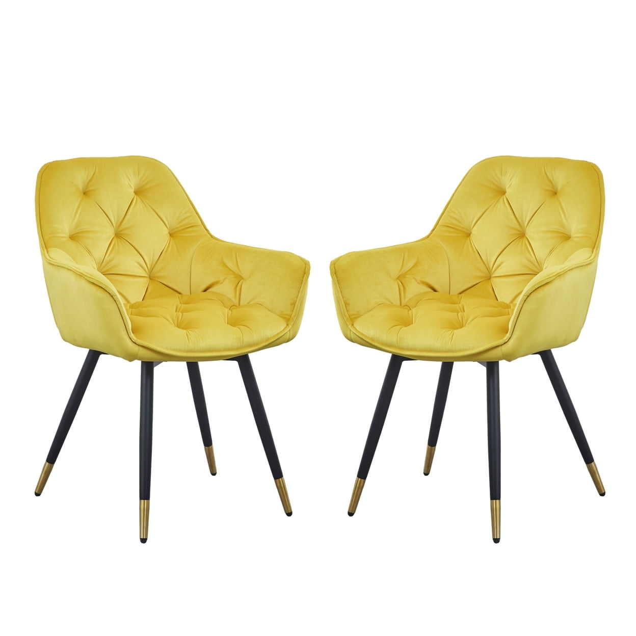 Alix 25 Inch Modern Dining Chair, Button Tufted, Set of 2, Yellow ...
