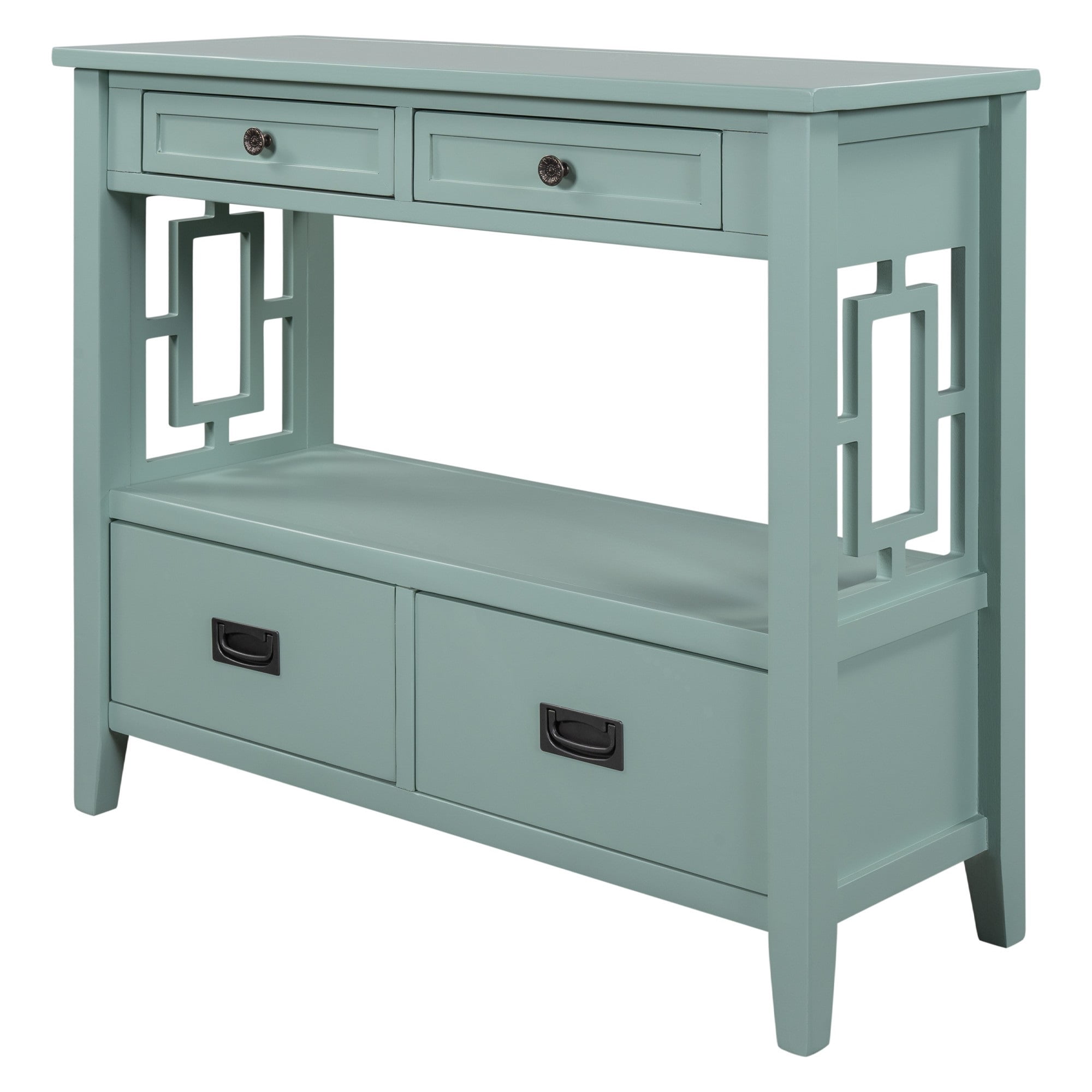 Alix 36 Inch Retro Console Table, 4 Drawers, 1 Center Shelf, Wood ...