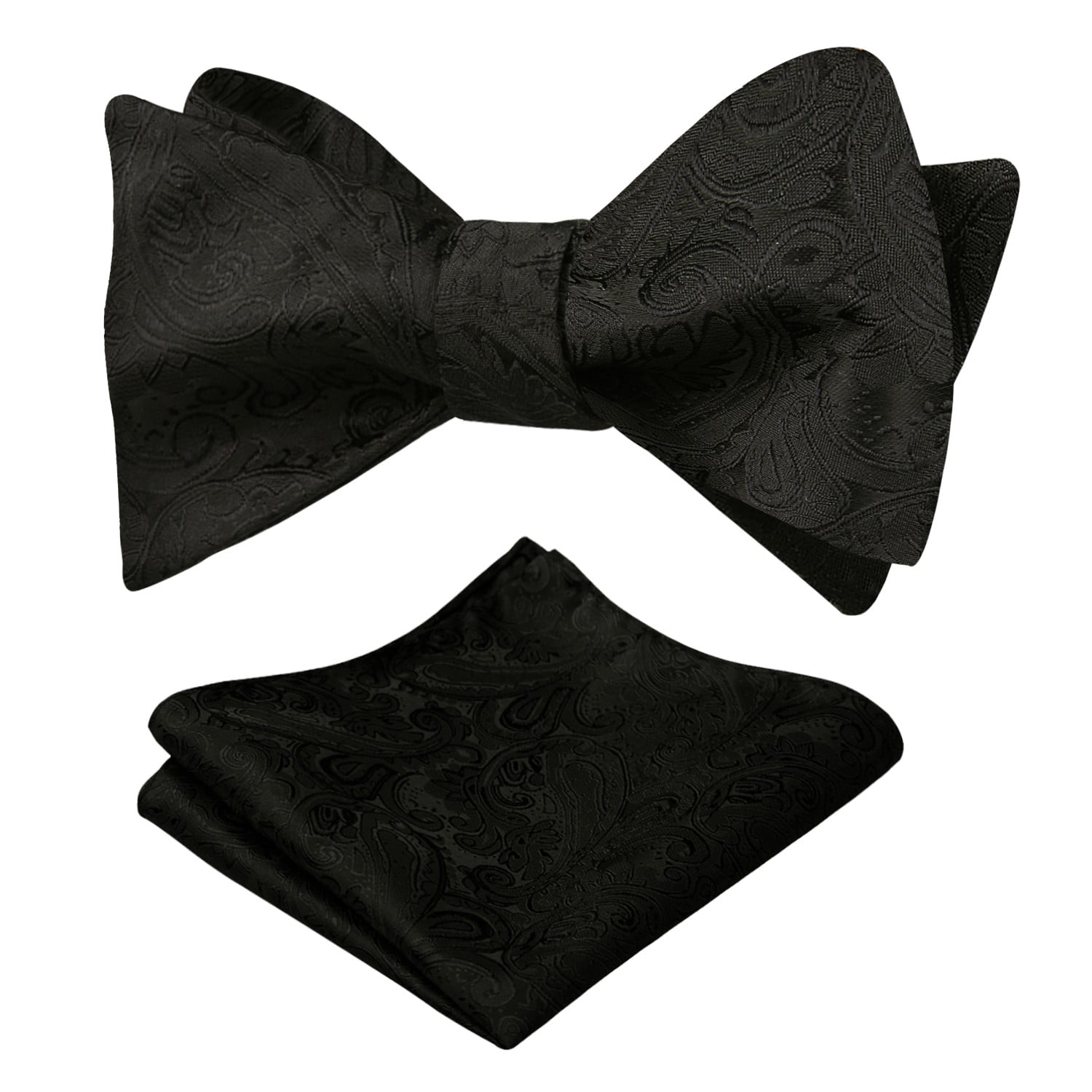 Alizeal Mens Paisley Jacquard Untied Bow Tie Pocket Square Set, Black ...