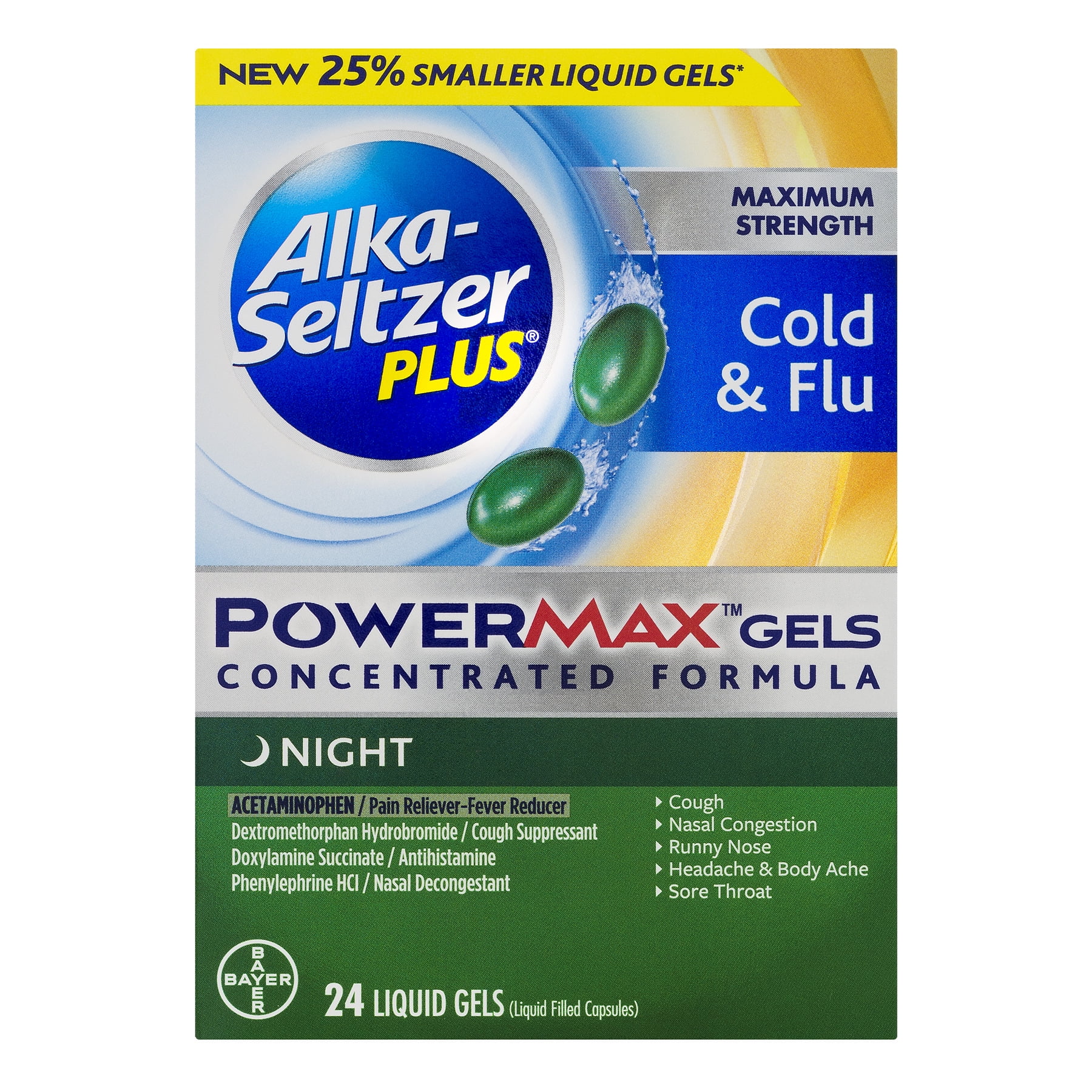 Alka Seltzer Cold & Flu Power Max Gels Concentrated Formula, 24 Each ...