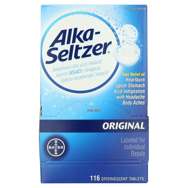 Alka-Seltzer Effervescent Tablets, Original, 2 per Pouch, (116 ct ...