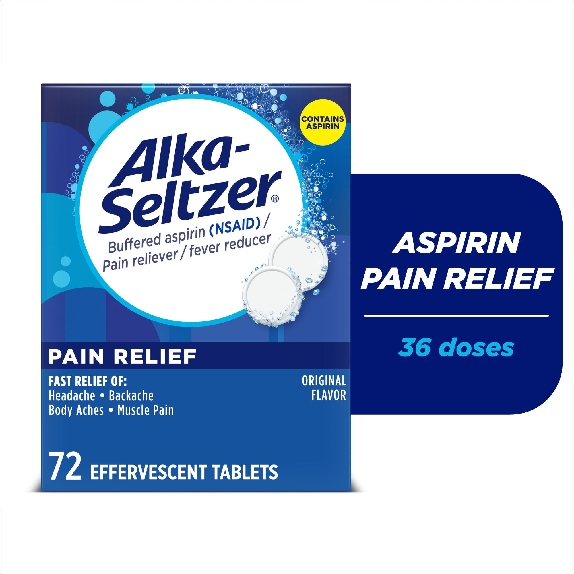 Alka-Seltzer, Pain Relief, 72 Ct, Effervescent Tablets - Walmart.com