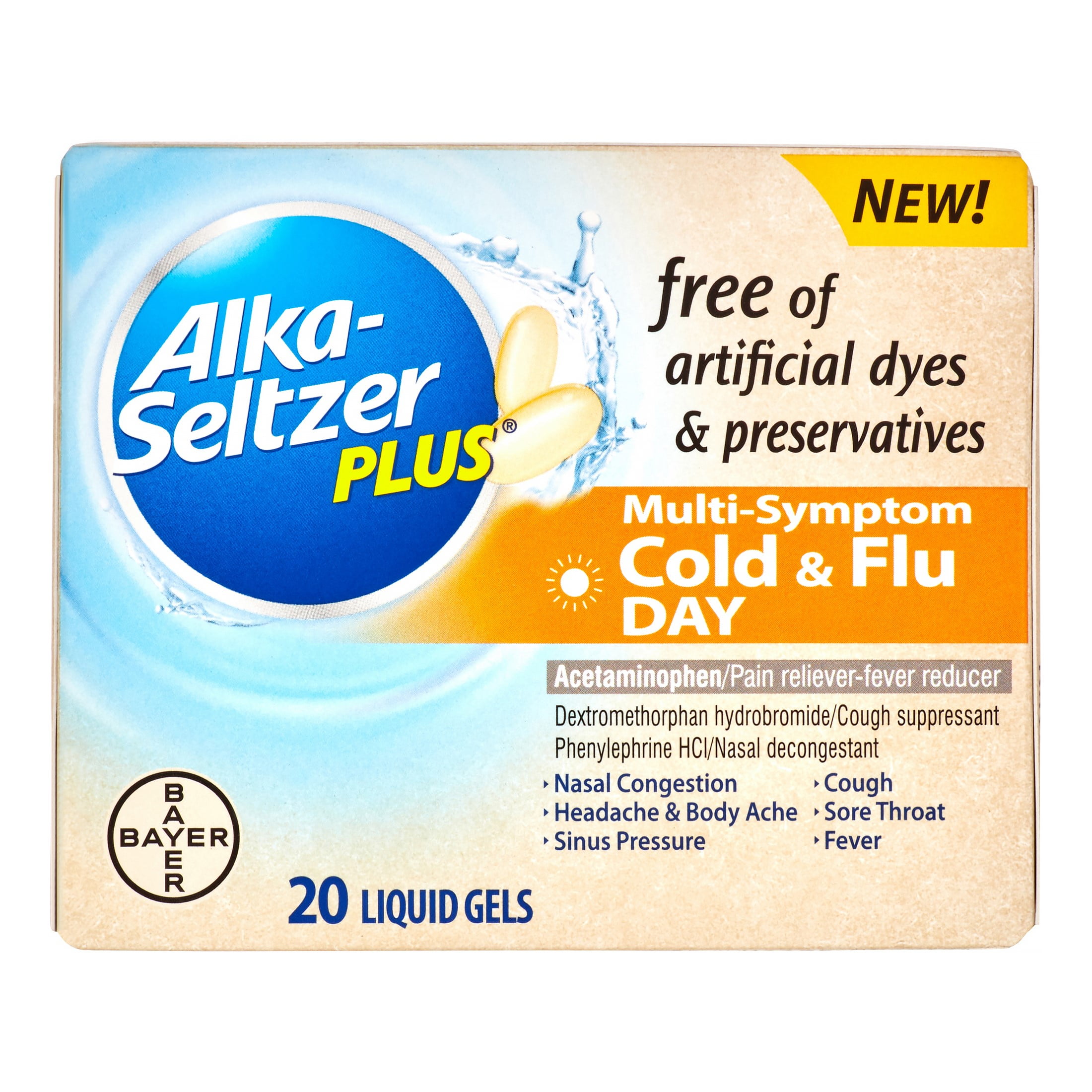 Alka-Seltzer Plus Day Multi-Symptom Cold & Flu, Liquid Gel, 20ct HSA ...