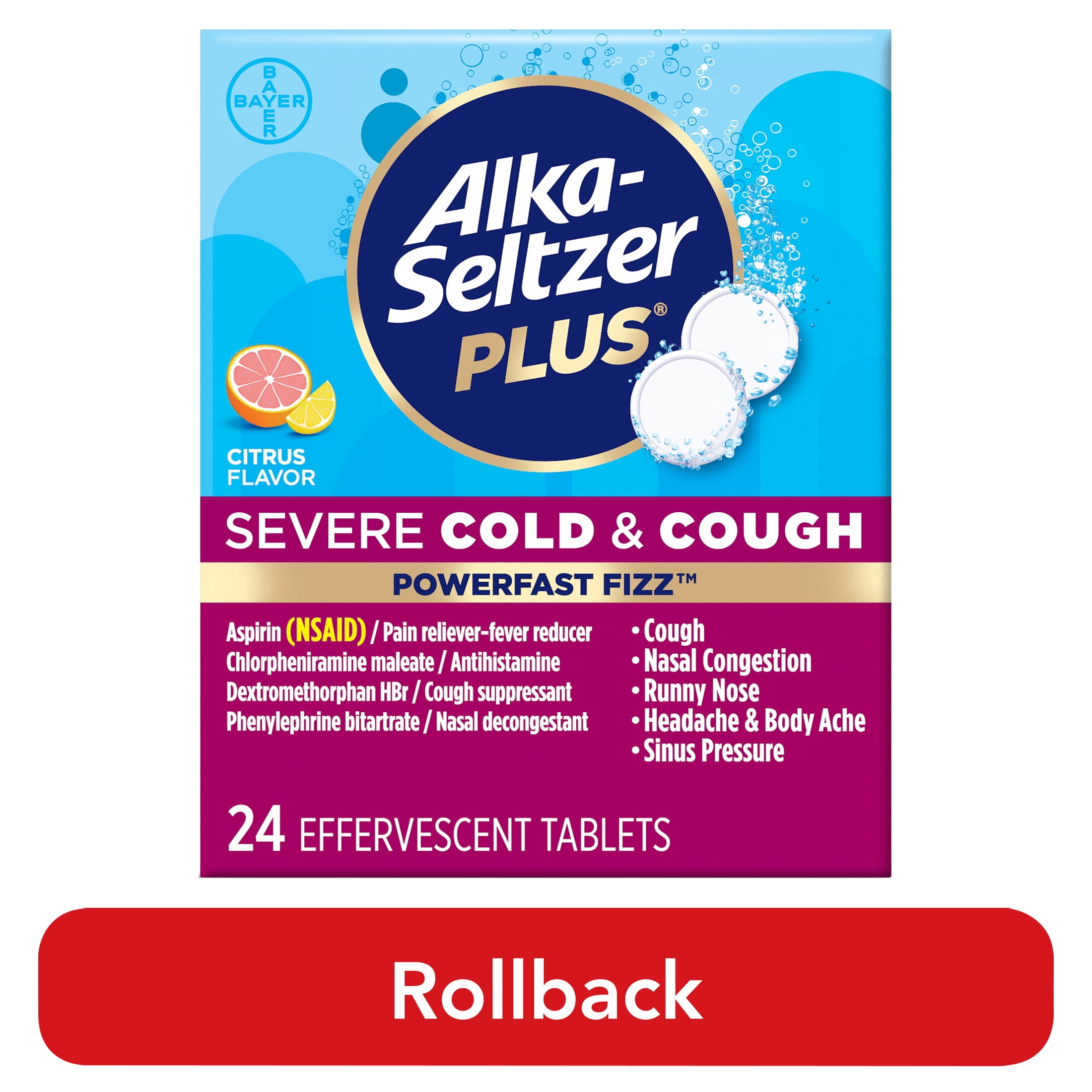 Alka-Seltzer Plus Powerfast Fizz Severe Cold & Cough Medicine, Citrus ...