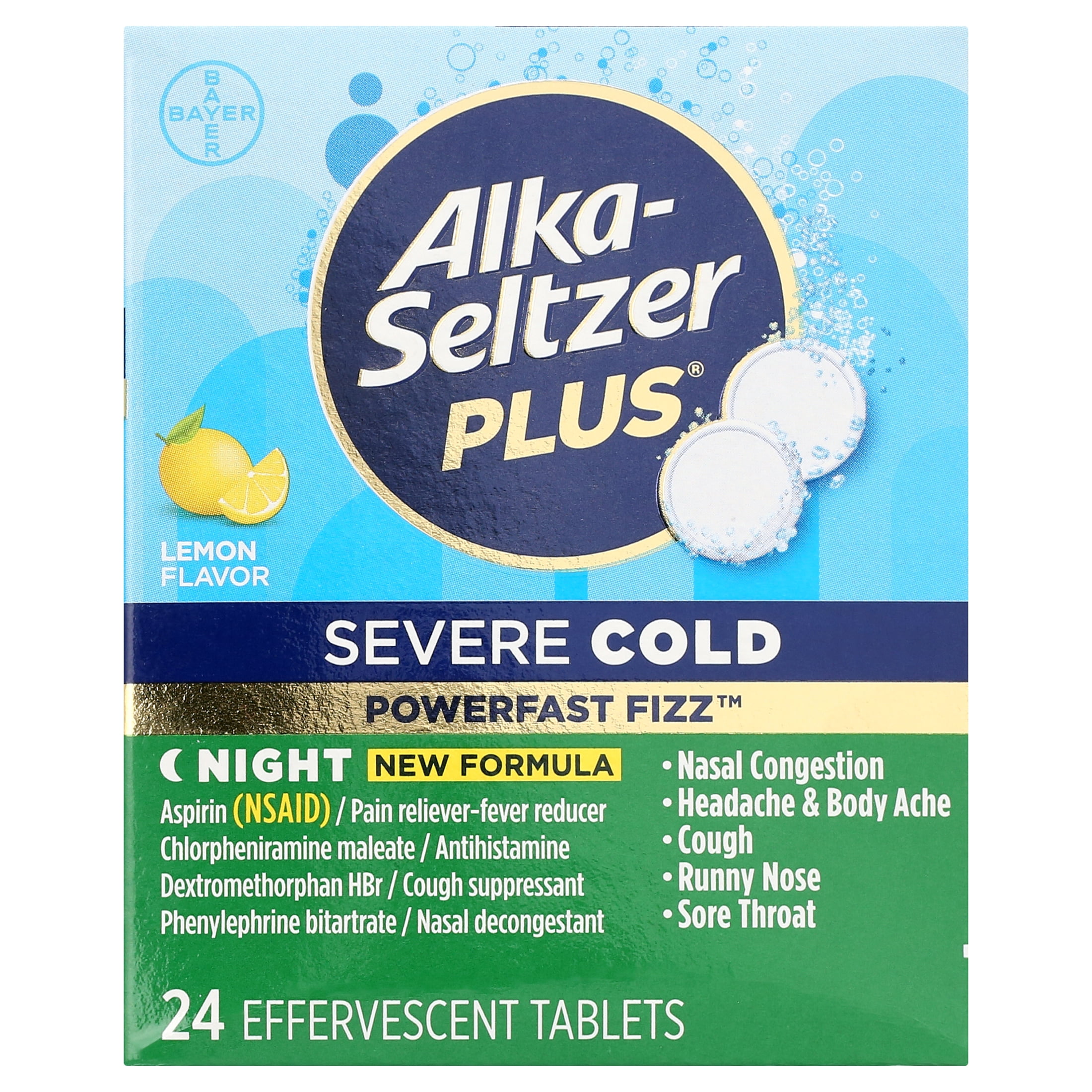 Alka-Seltzer Plus Powerfast Fizz Severe Night Cold Medicine, Lemon ...