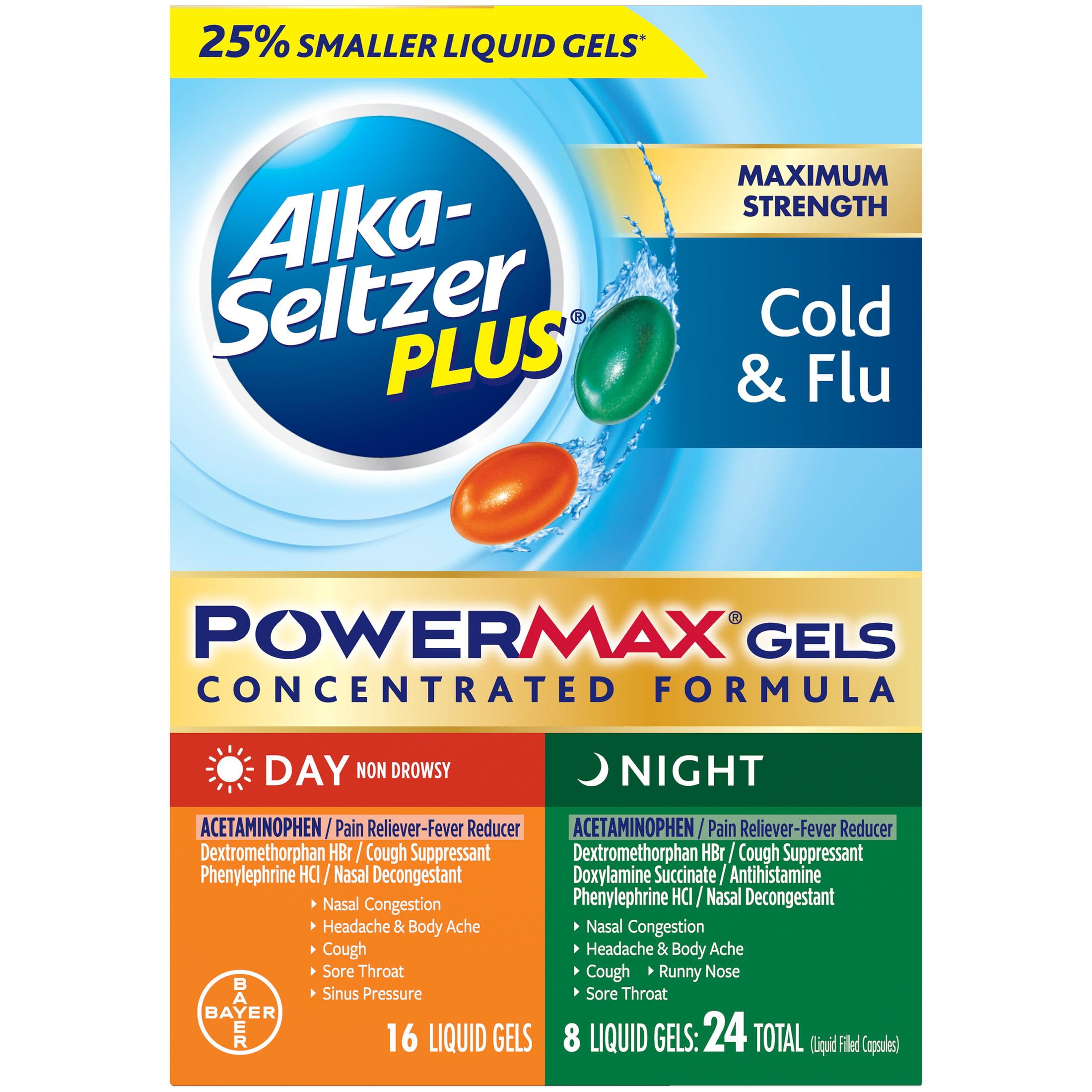 Alka-Seltzer Plus Powermax Cold & Flu Medicine, Day + Night, Liquid ...