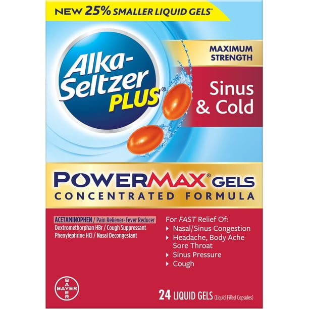 Alka-Seltzer Plus Powermax Sinus & Cold Medicine, Liquid Gels, 24 Count ...