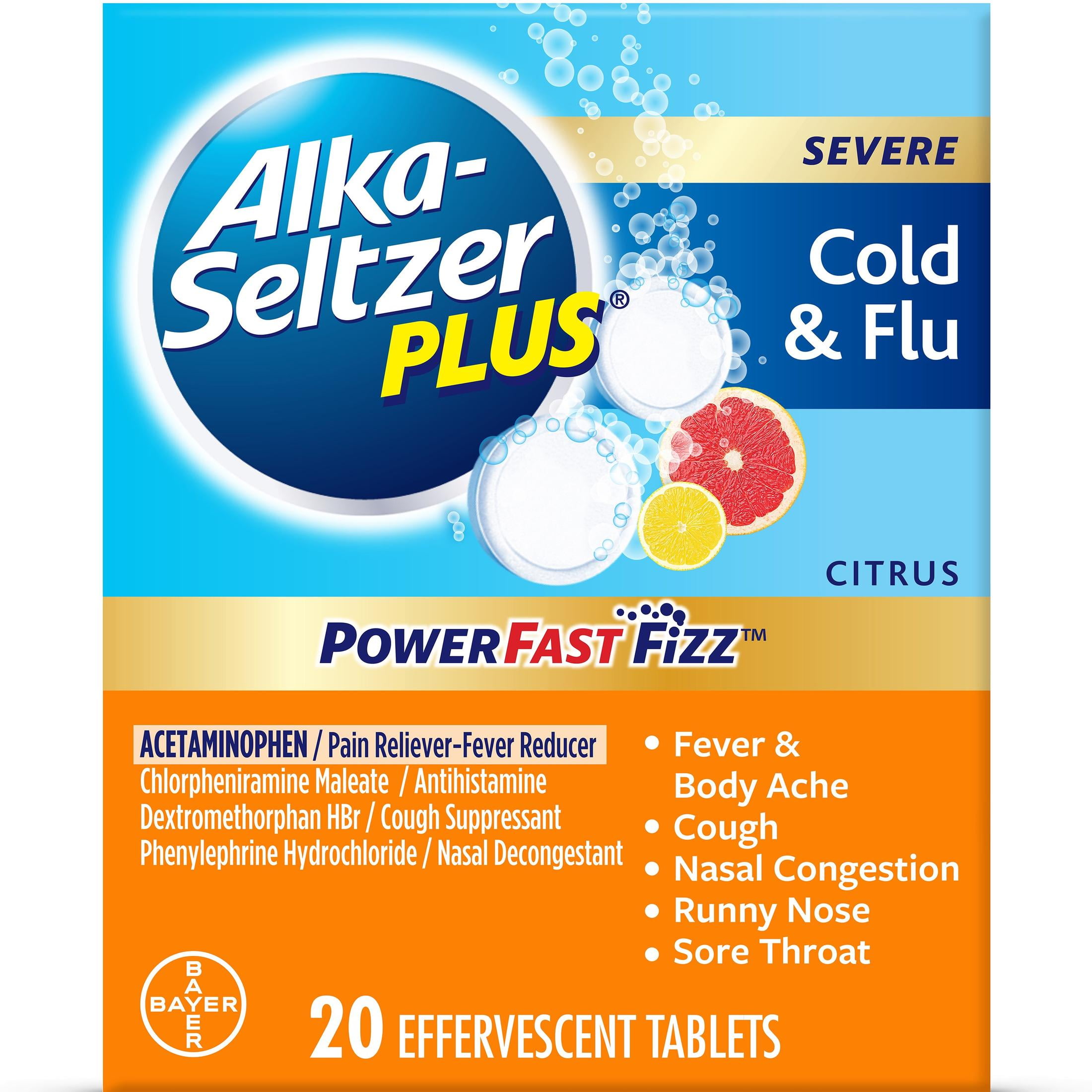 Alka-Seltzer Plus Severe Cold & Flu PowerFast Fizz Citrus Effervescent ...