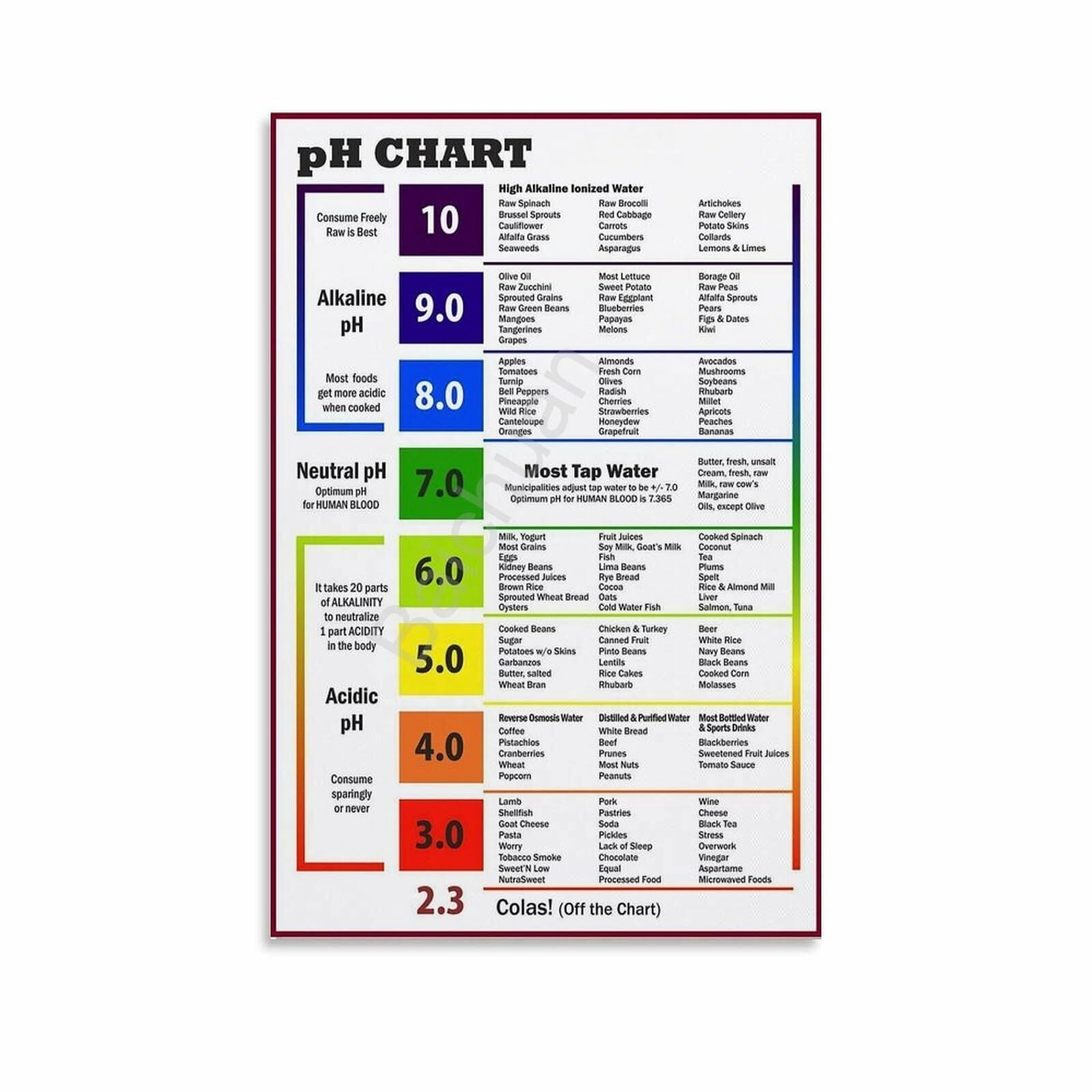 Alkaline Diet Balance Sheet Ph Food Chart Poster (2) Canvas Painting ...