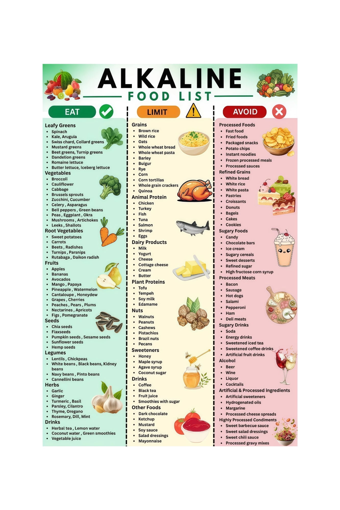 Alkaline Diet Poster Comprehensive Food List Guide Detox Healthy Eating ...