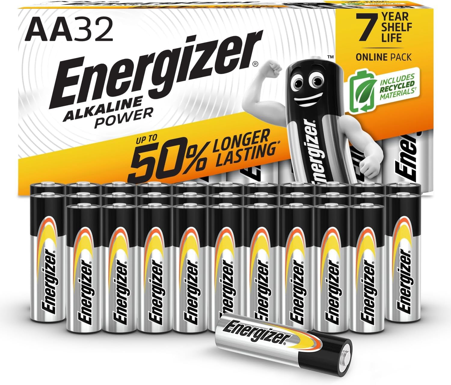Alkaline Power - AA Batteries (32 Pack) Double A Battery 1.5V Up to 50% ...