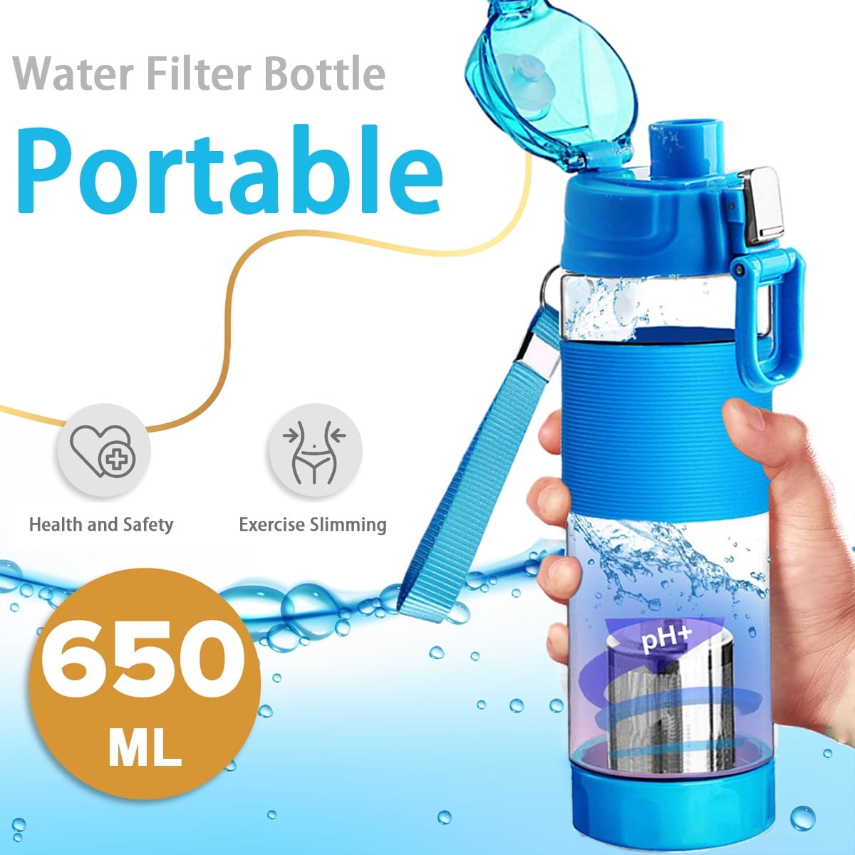 Alkaline Water Bottle, 22 oz Filtered Water Bottle, Reduced ORP Ph ...