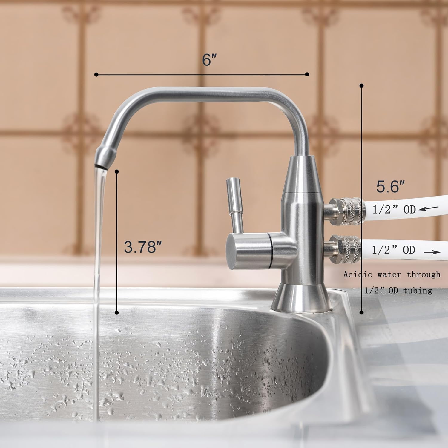 Alkaline Water Faucet, 1/2" Two spout ionizer Faucet Stainless Steel ...