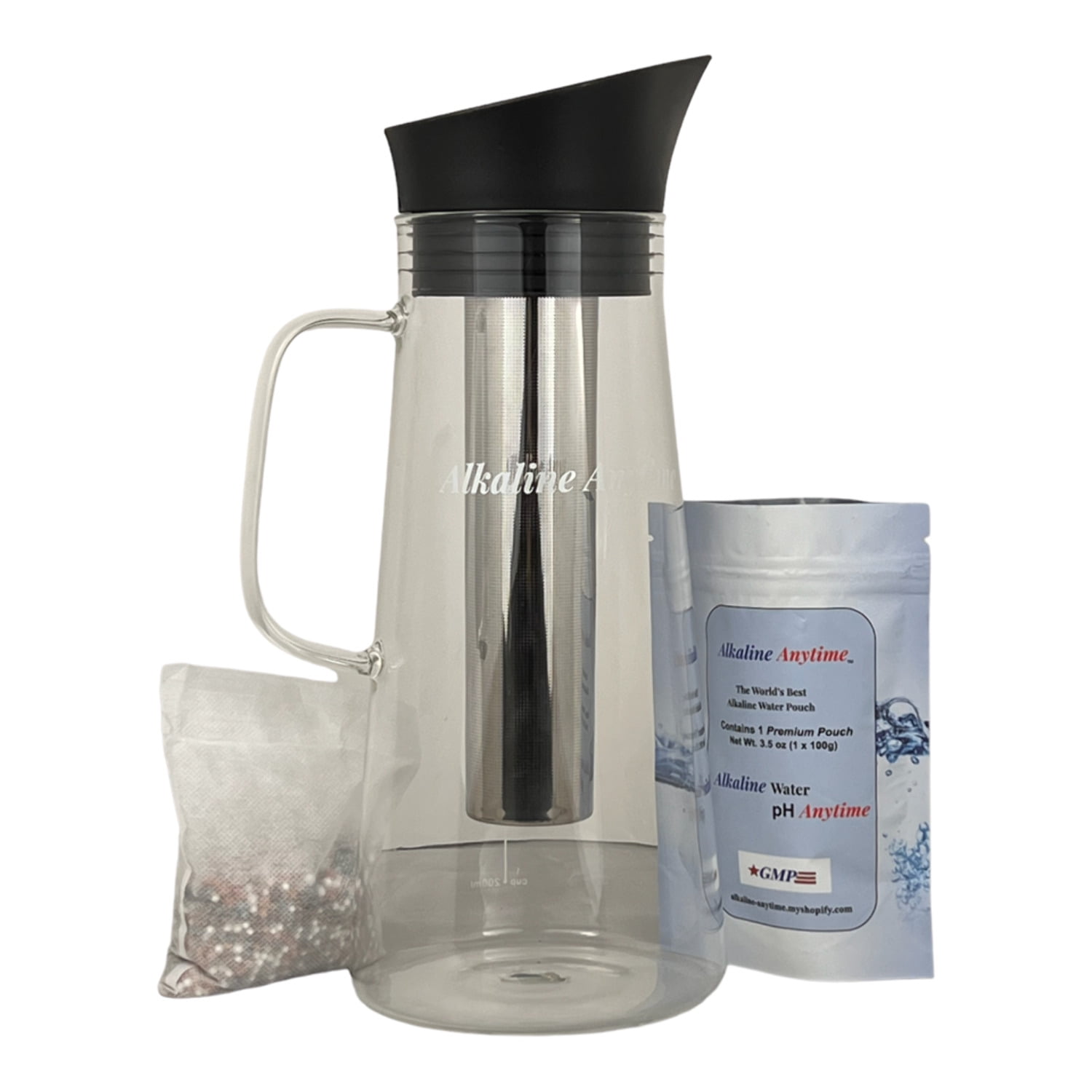 Alkaline Water Filter Pitcher with Infuser, Glass Pitcher with Lid 1.5L ...