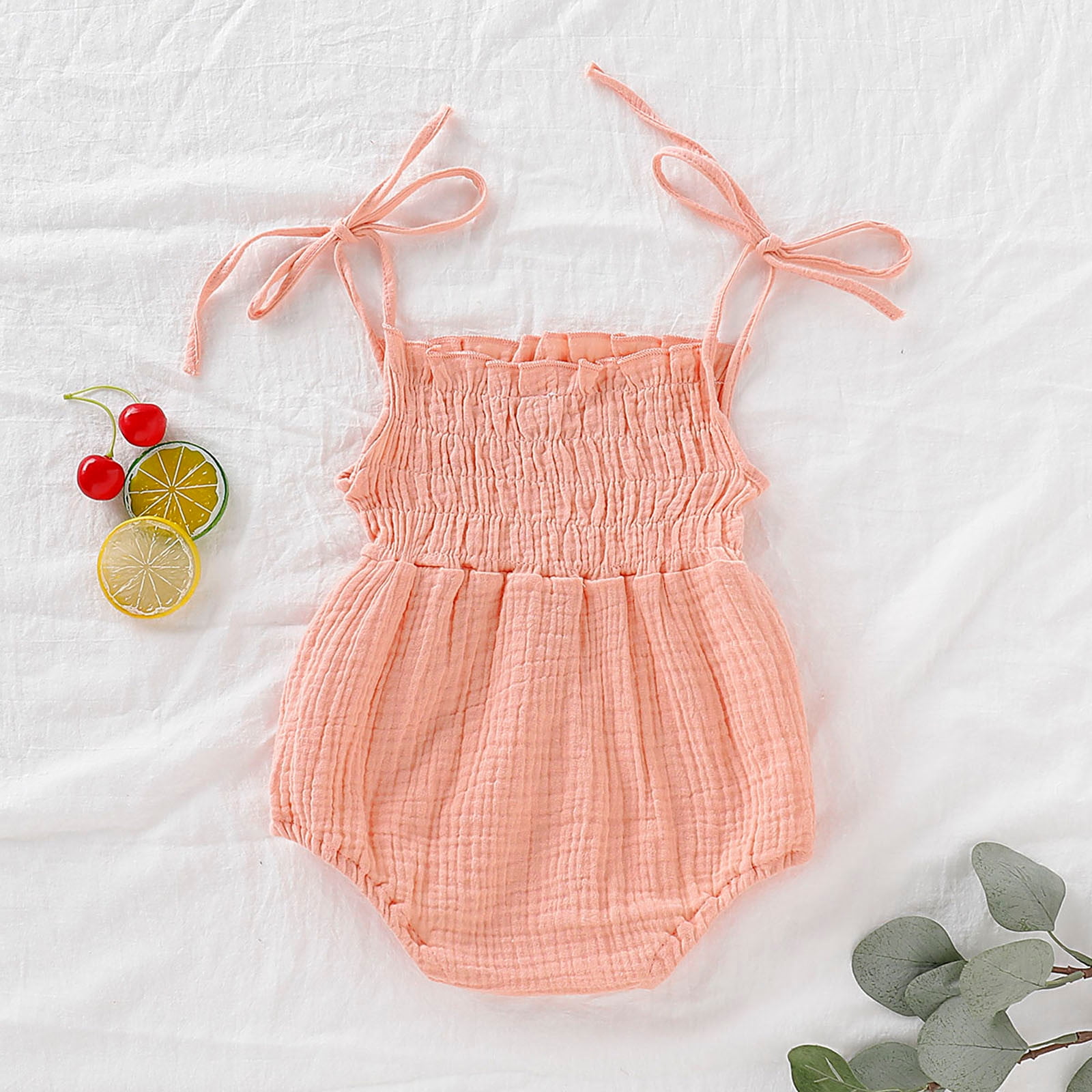 Alkepwun 0-18M Newborn Baby Girl Bodysuit Cute Ruffled Tie Shoulder Sleeveless Romper One-piece ...