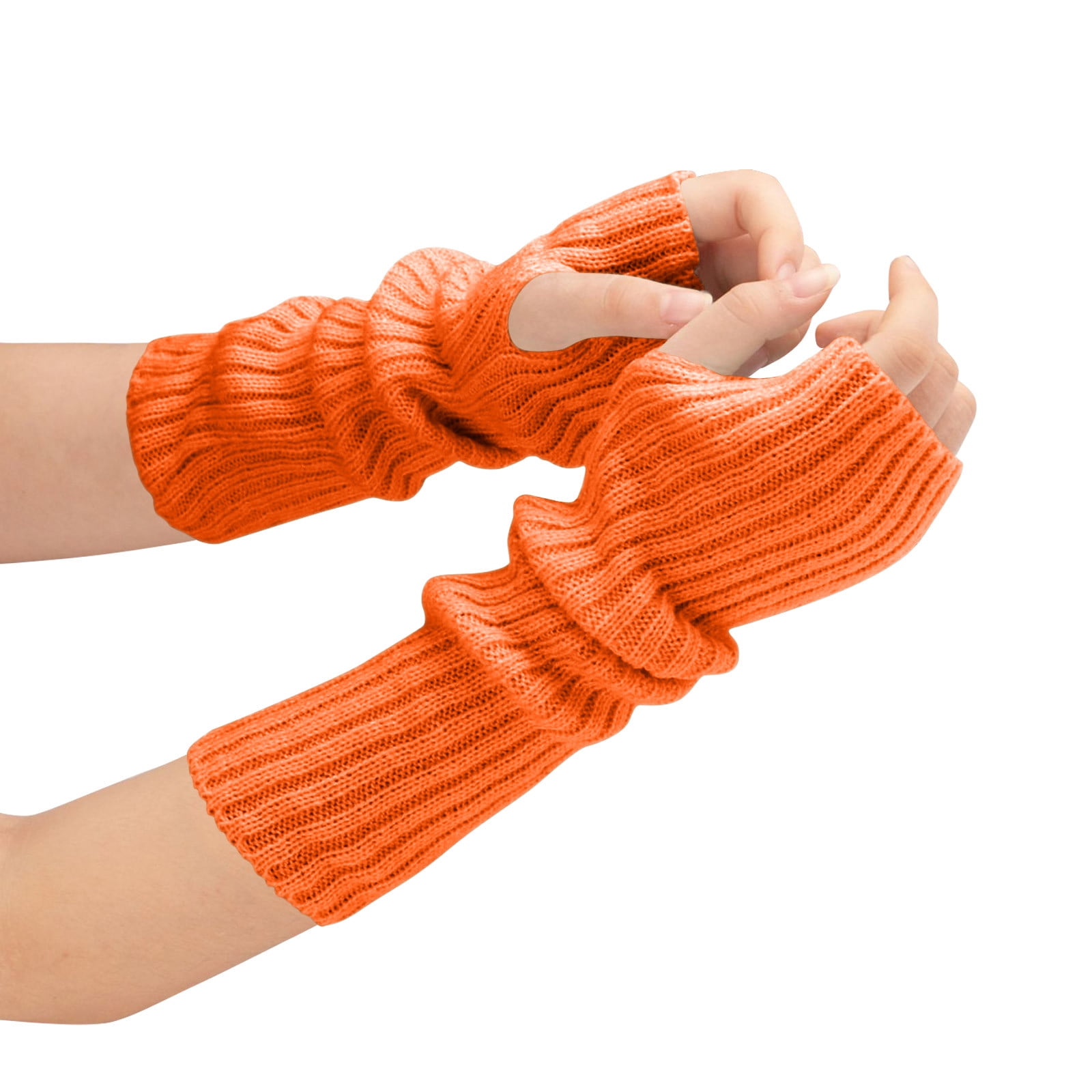 Alkepwun Arm Warmers Y2K Winter Warm Ribbed Knit Fingerless Mittens ...