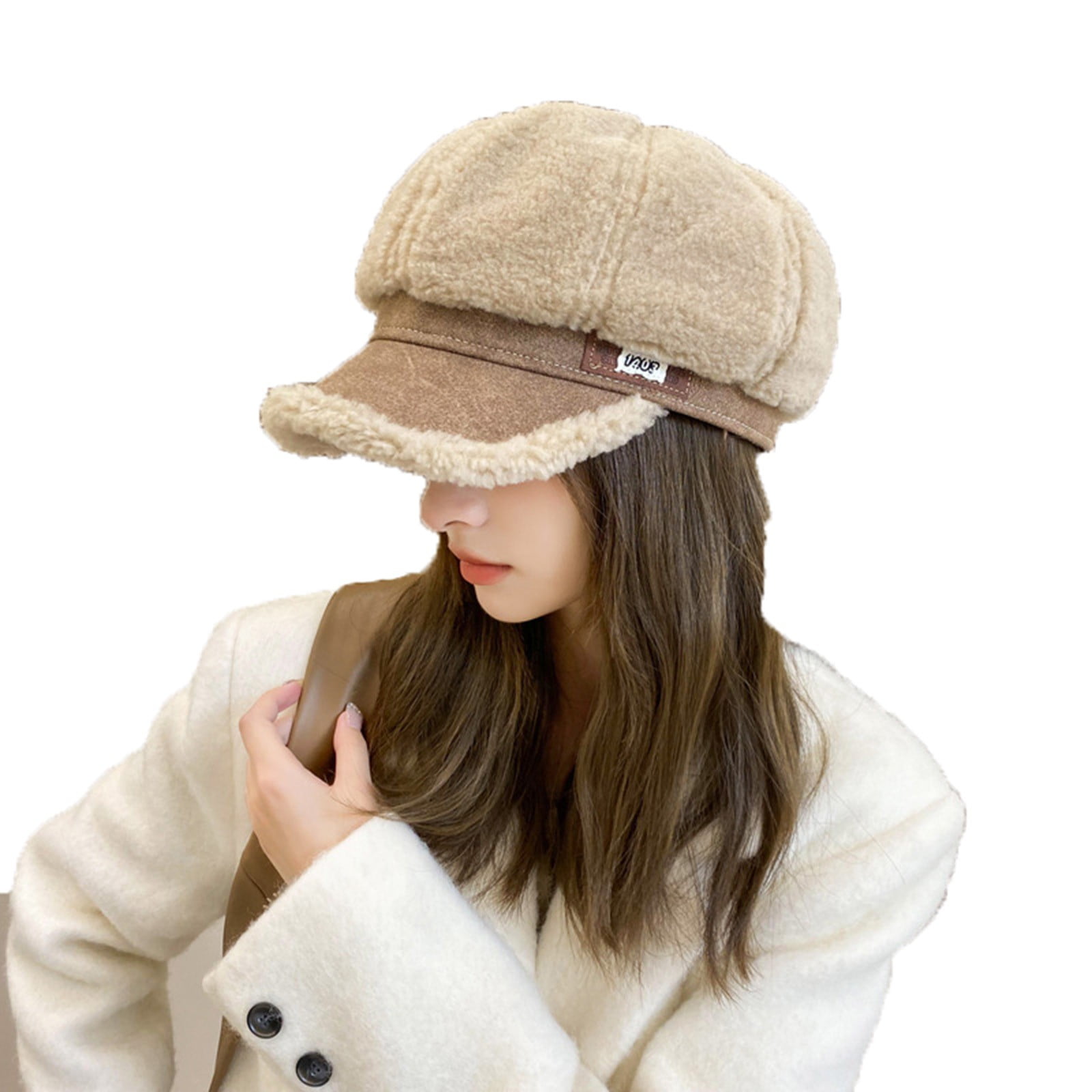 Alkepwun Beret Hats for Women Winter Faux Shearling Octagonal Newsboy ...