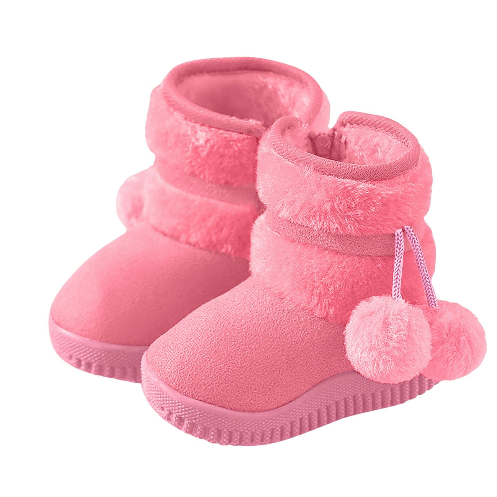 Alkepwun Boots for Girls Cute Pom-Pom Decorated Solid Color Fleece ...