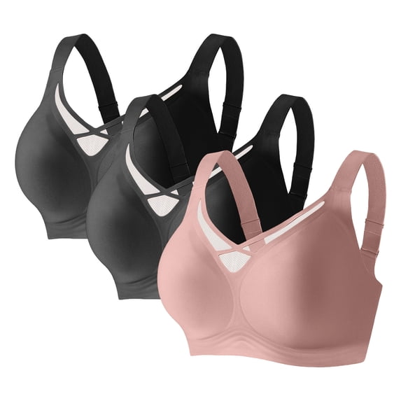 Alkepwun Bras for Women 3PC Plus Size Wire-Free Full Cup Push Up Lift T ...
