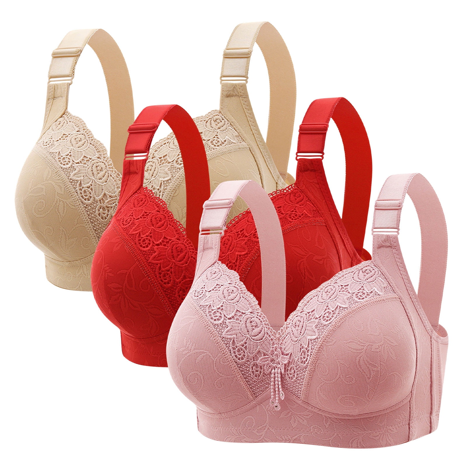 Alkepwun Bras for Women Full Coverage Sexy Floral Lace Plus Size Wire Free Push Up Bra Soft ...