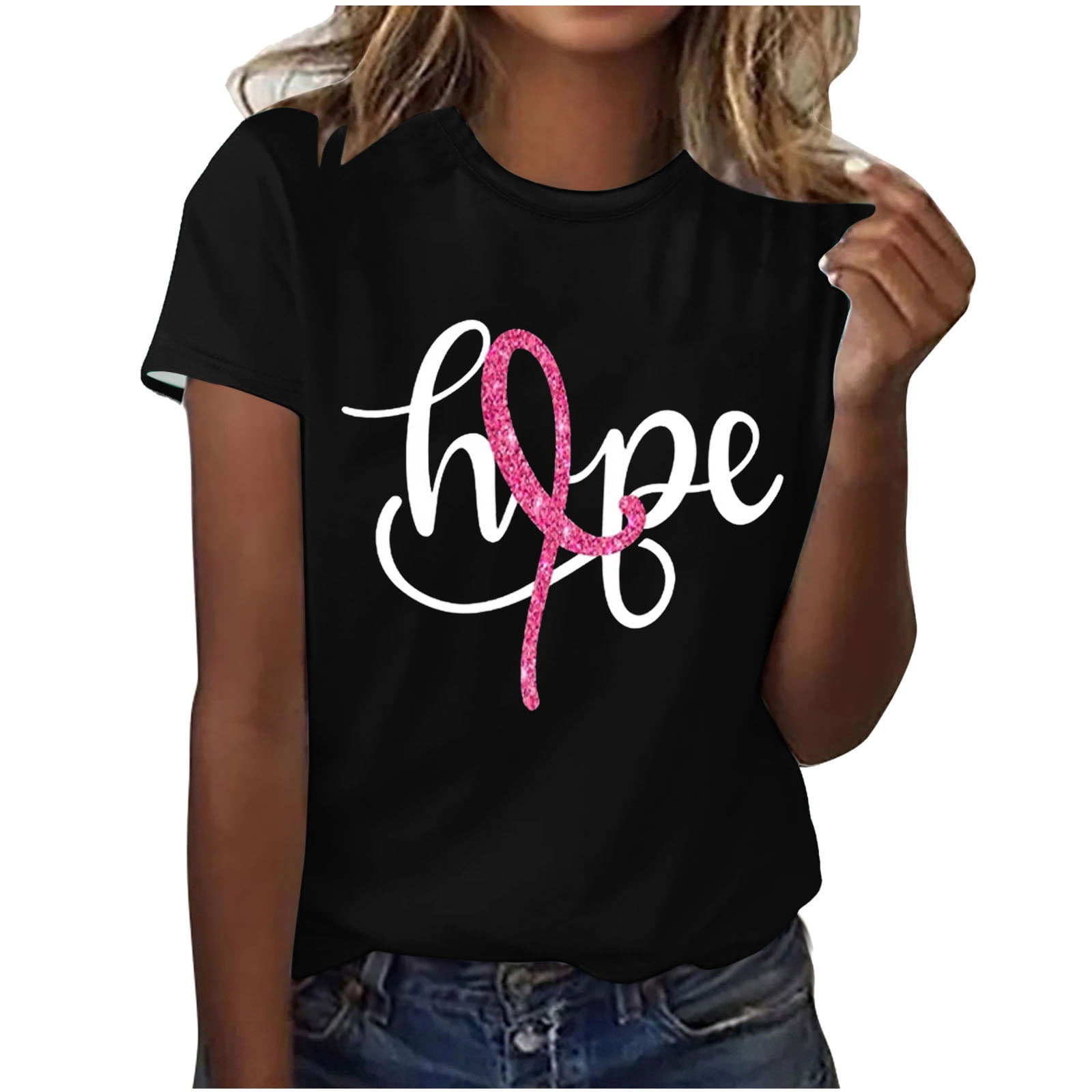 Alkepwun Breast Cancer Printed Shirts for Women Sunflower Pink Ribbons T-Shirt Breast Cancer ...
