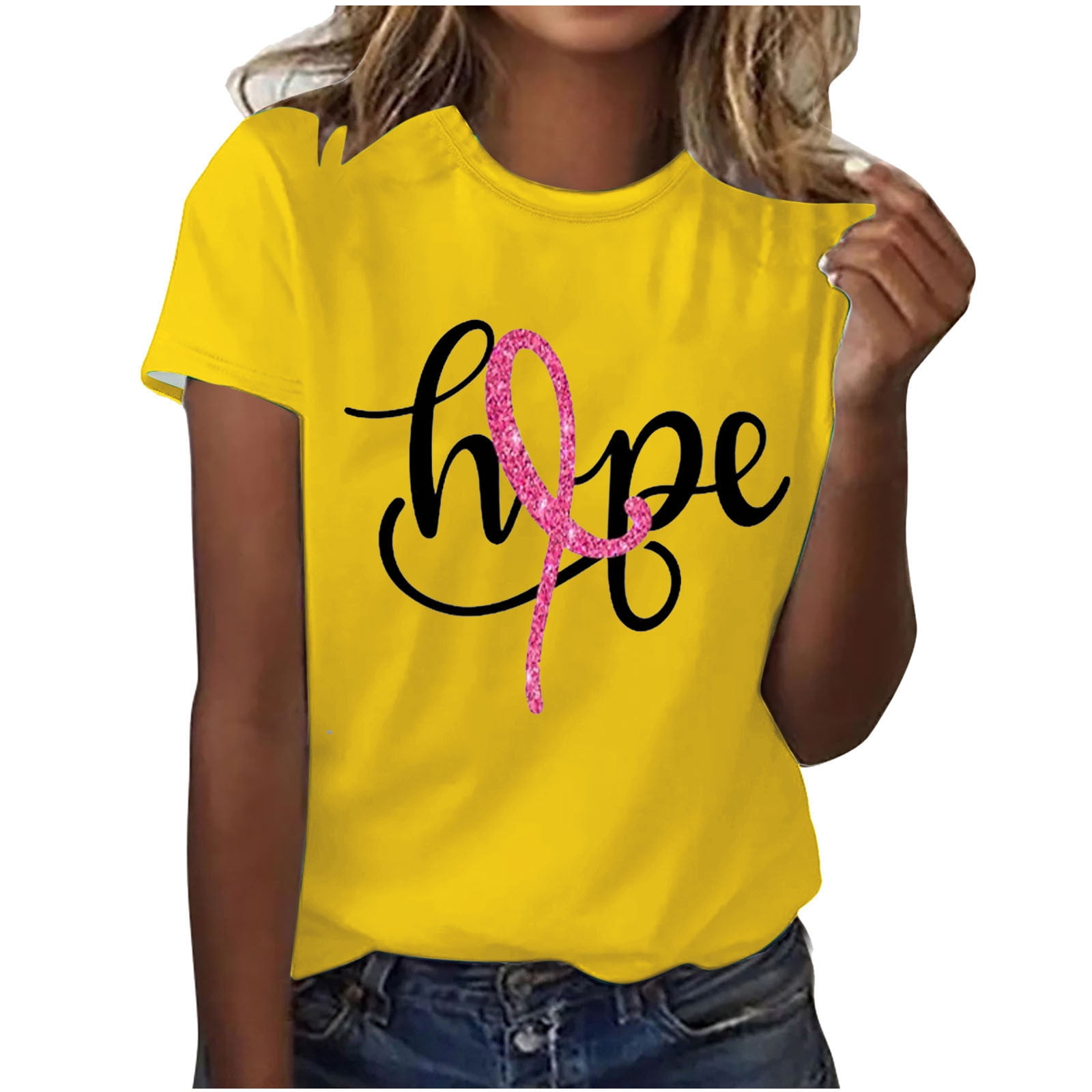 Alkepwun Breast Cancer Printed Shirts for Women Sunflower Pink Ribbons T-Shirt Breast Cancer ...