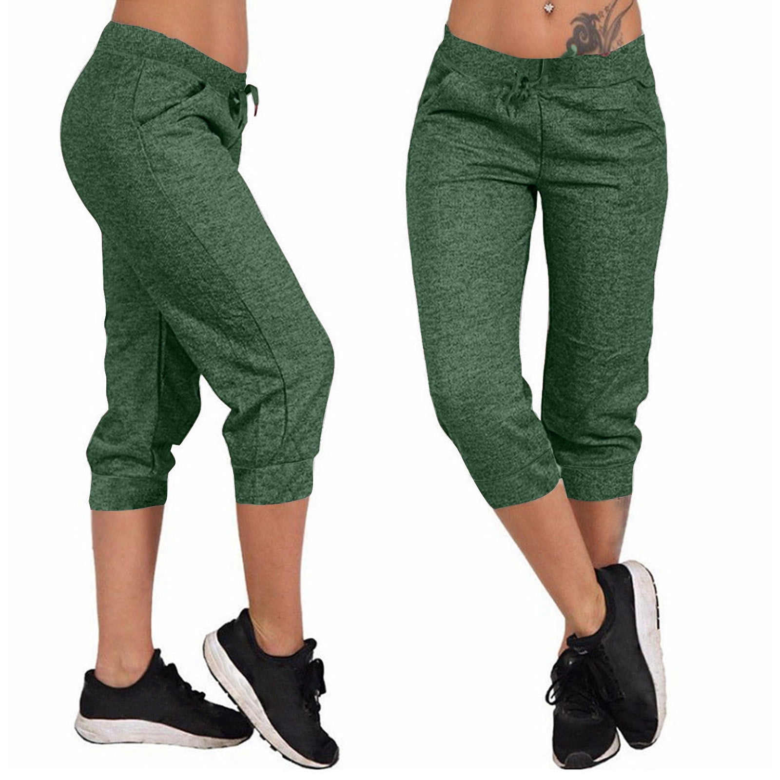 Alkepwun Cargo Capri Joggers for Women Drawstring Cropped Yoga Pants ...